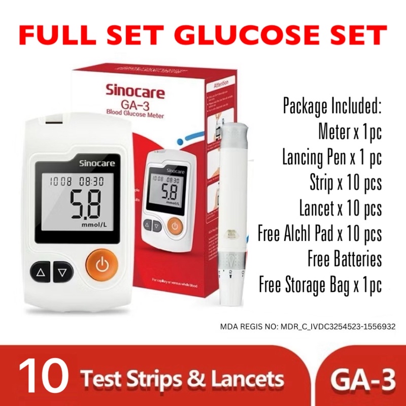 Sinocare GA-3 Mesin Cek Gula Glucose Meter Alat Kencing Manis ...
