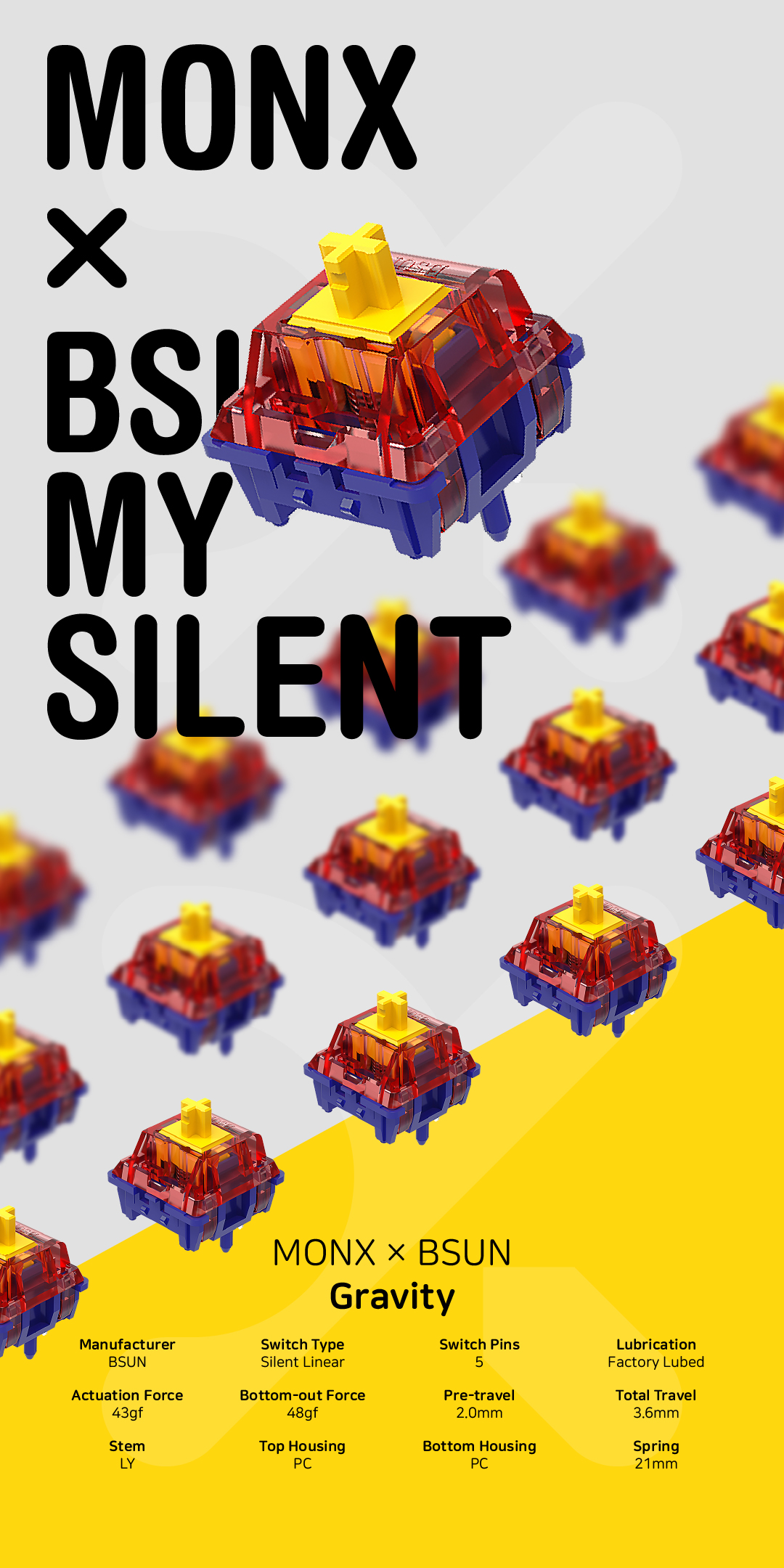 [SILENT LINEAR] MONX X BSUN MY Silent | 43gf Silent Linear Factory Lubed Mechanical Switch ...