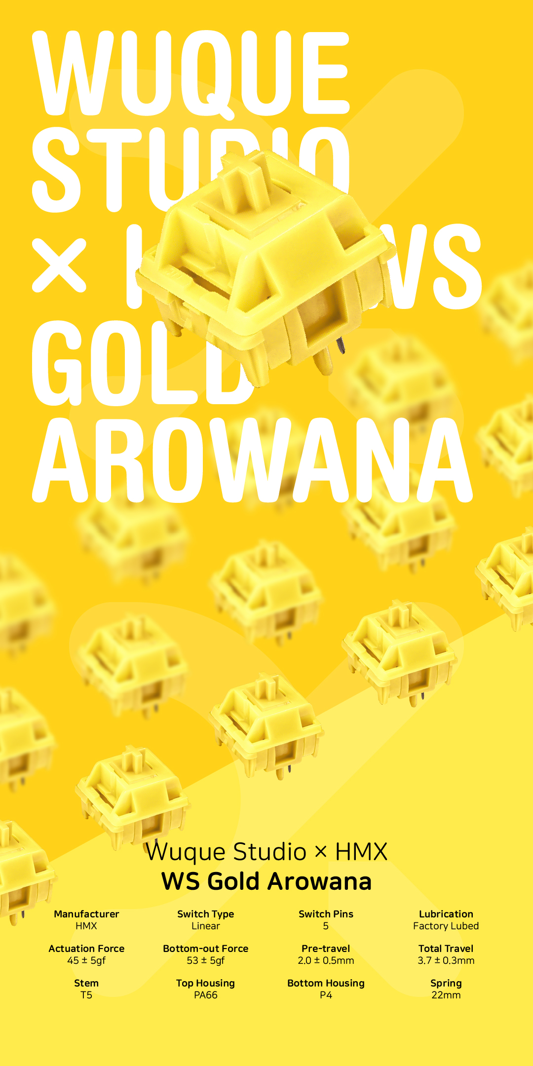 [LINEAR] Wuque Studio X HMX WS Gold Arowana | 45gf Linear Factory Lubed Mechanical Switch ...