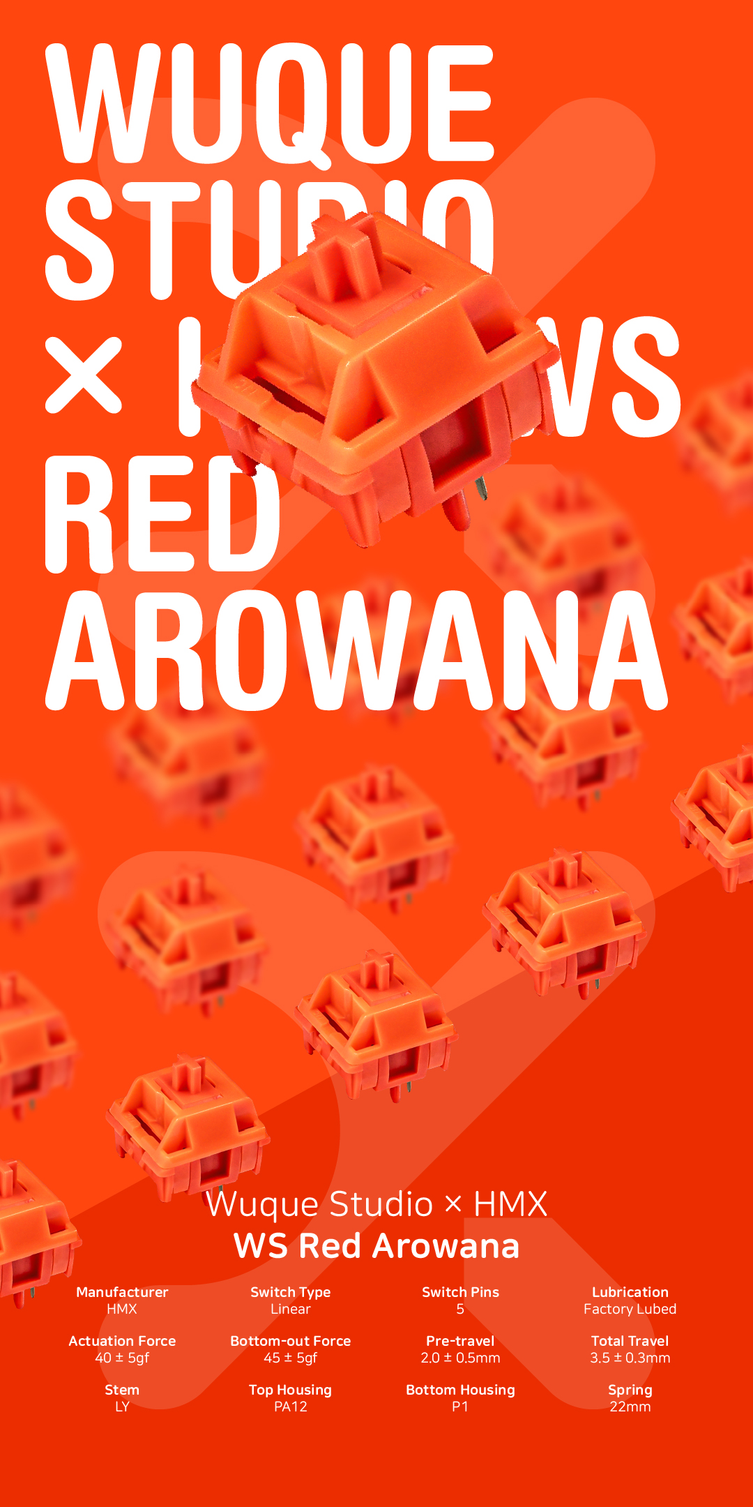 [LINEAR] Wuque Studio X HMX WS Red Arowana | 40gf Linear Factory Lubed Mechanical Switch ...