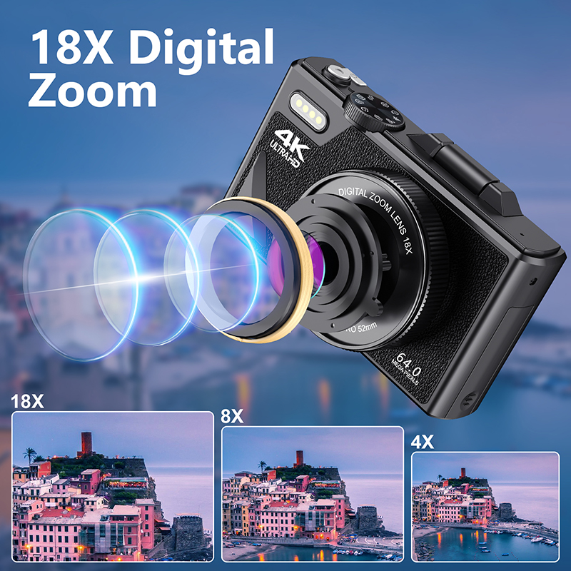 🔥Hot Selling🔥 64MP Digital Camera 180° Flip Screen 18X Digital Zoom ...