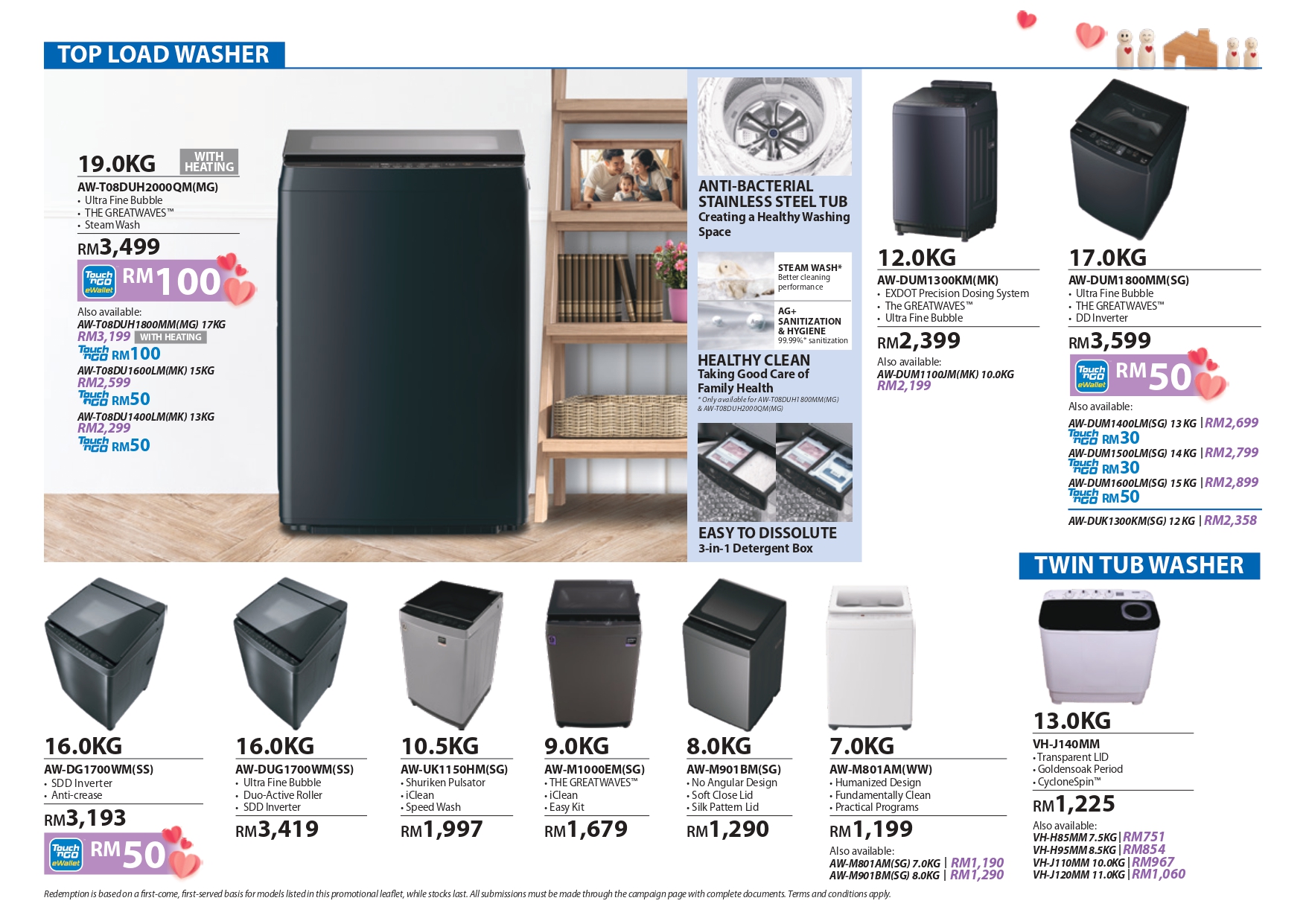 Toshiba 12KG / 13KG / 14KG / 15KG / 17KG Fully Auto Top Load Inverter Washing Machine AW ...