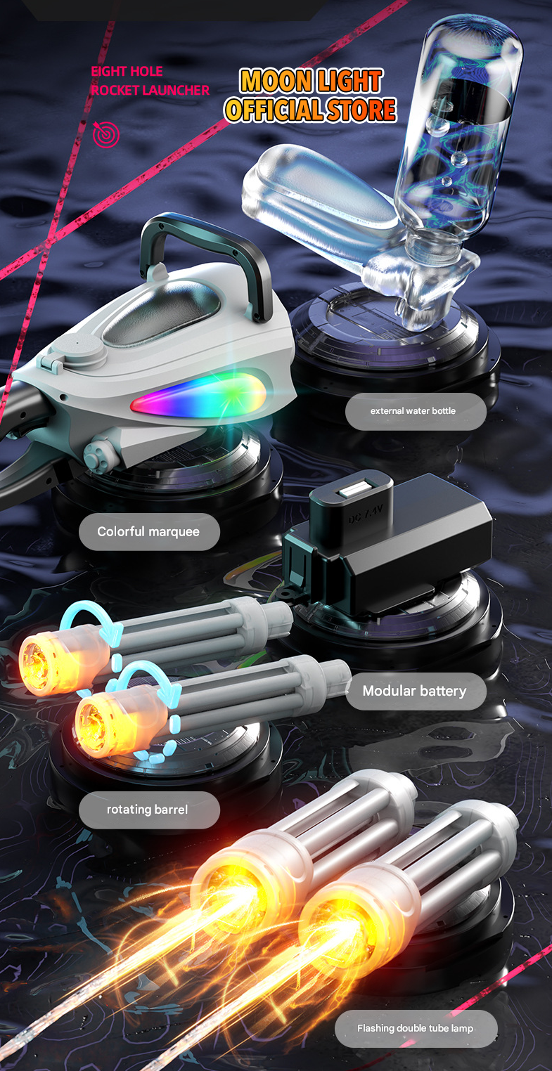 Double Gatling LED Electric Water Gun Blaster Guns Toys Cannon Swimming ...