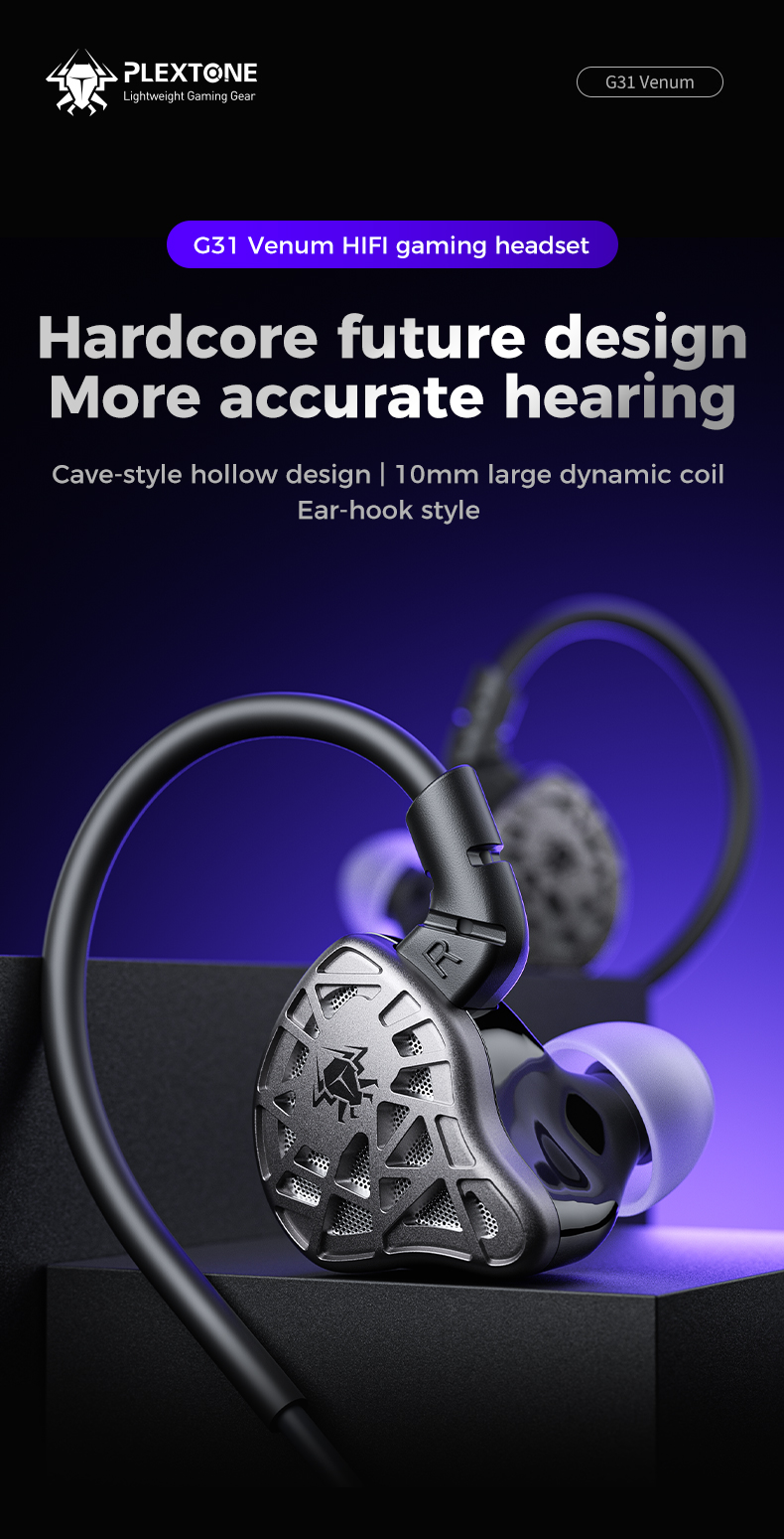 Plextone G31 Venum Hi-Fi Sound Gaming Earphone 3.5mm / Type-C Adapter ...