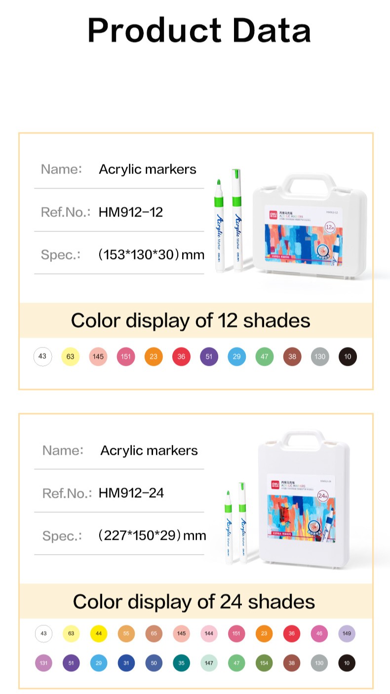 Deli Acrylic Paint Marker Pen Twin Tip Soft Tip Multi-Surface Use Art ...