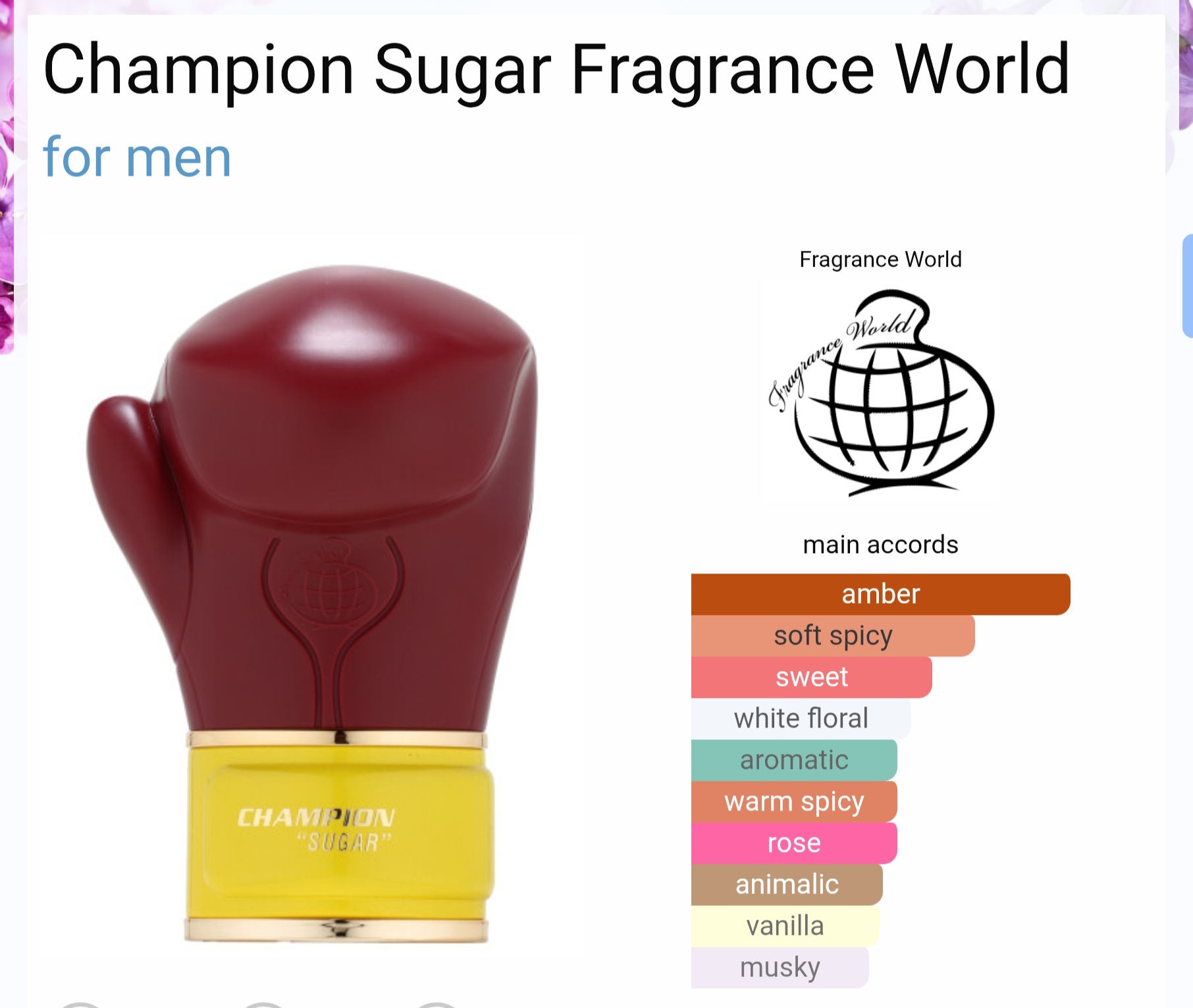 Champion Sugar Fragrance World for men perfume original from Dubai EDP ...