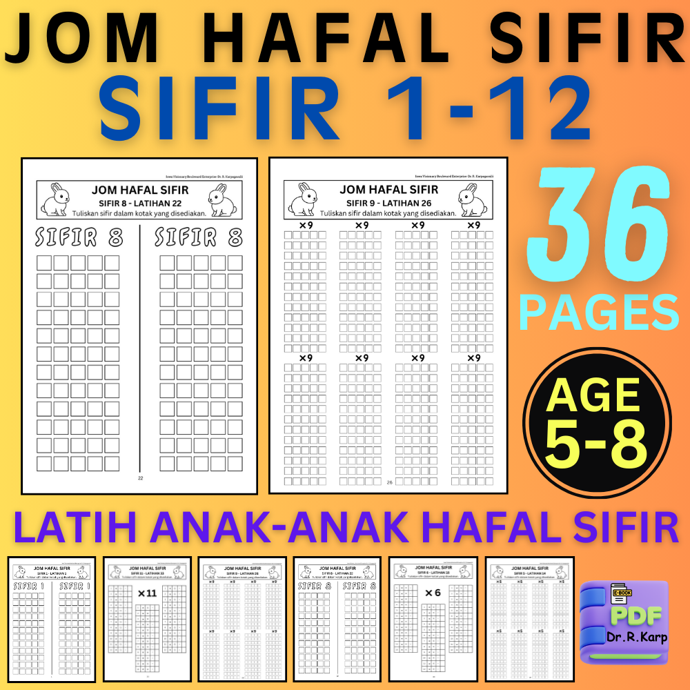 [PDF] Latihan Hafal Sifir Matematik 1-12 Untuk Kanak-Kanak 5-8 Tahun | Prasekolah dan Sekolah ...