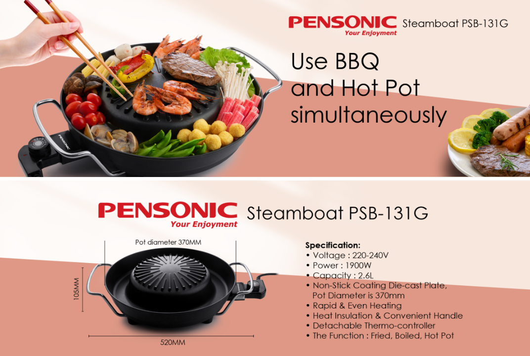 Pensonic 2.6L Grill & Steamboat 2 in 1 PSB-131G | Shopee Malaysia