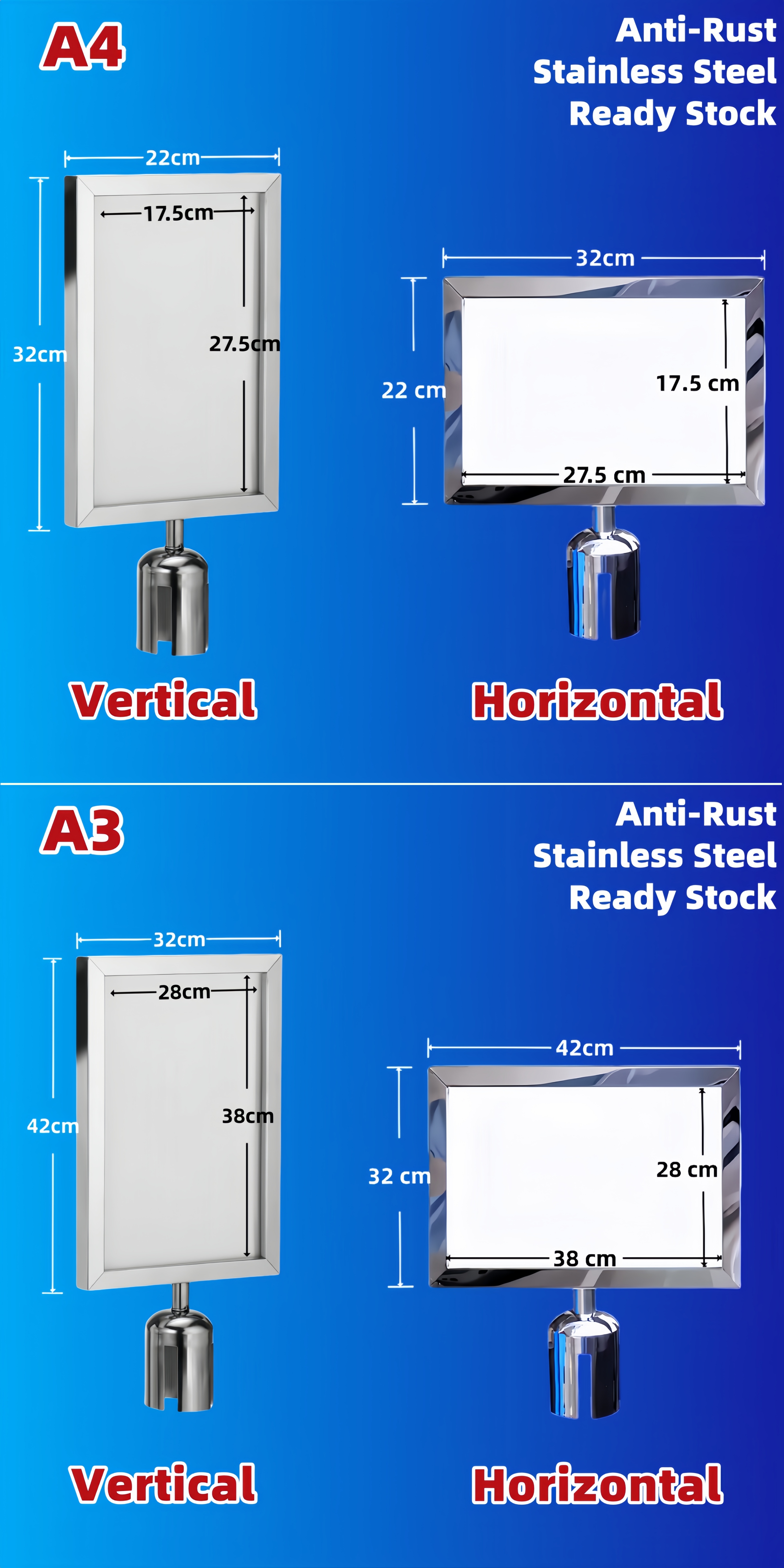 A4 Queue Pole Stand Display Board Frame signboard Queue Stanchion Top ...