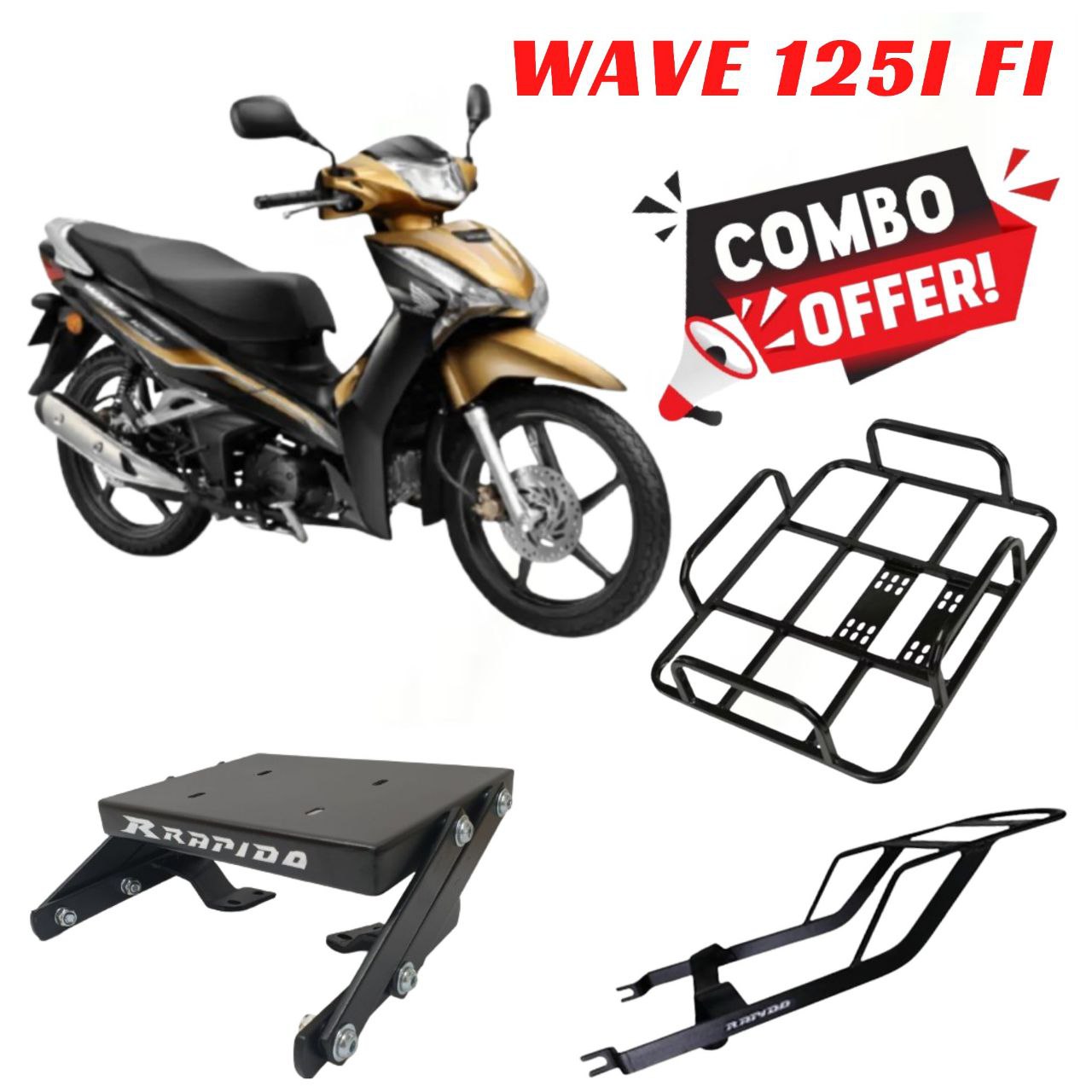(HONDA WAVE 125I FI) DELIVERY BOX BAG RACK+RAPIDO ADJUSTABLE BESI RACK ...