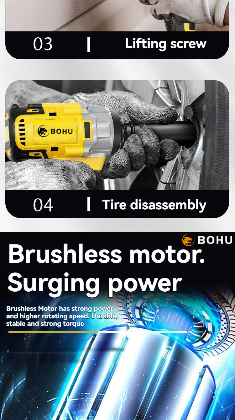 BOHU Impact Wrench Cordless Max Torque Heavy Duty 1/2" Electric Impact ...
