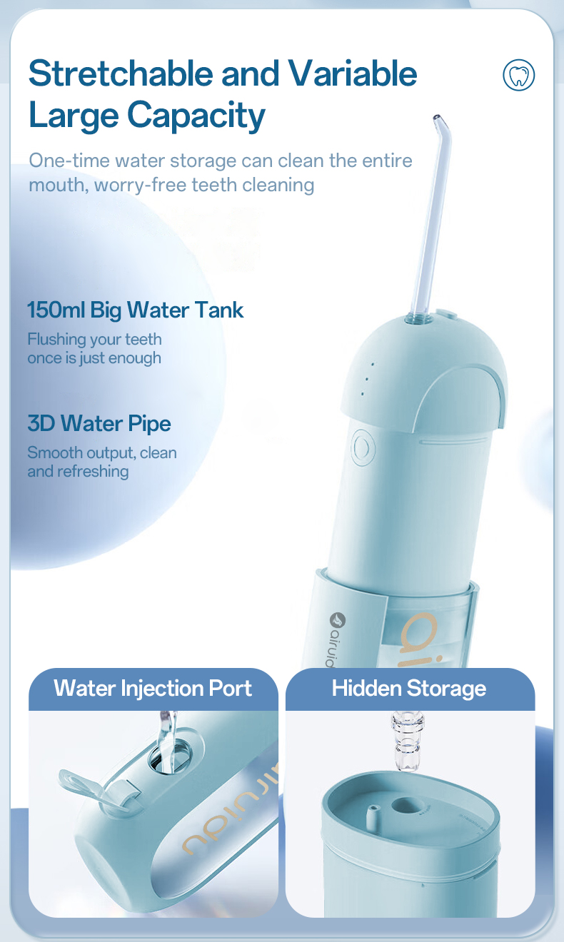 Airuidu CF560 Portable Water Flosser 150ML Oral Irrigator 3 Speed ...