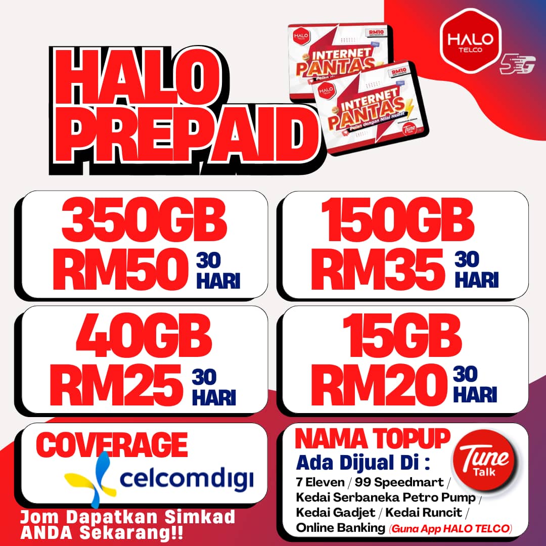🔥Simkad Halo Telco Tunetalk Plan Epik RM50 350GB High Speed Unlimited Call Data Besar Full ...