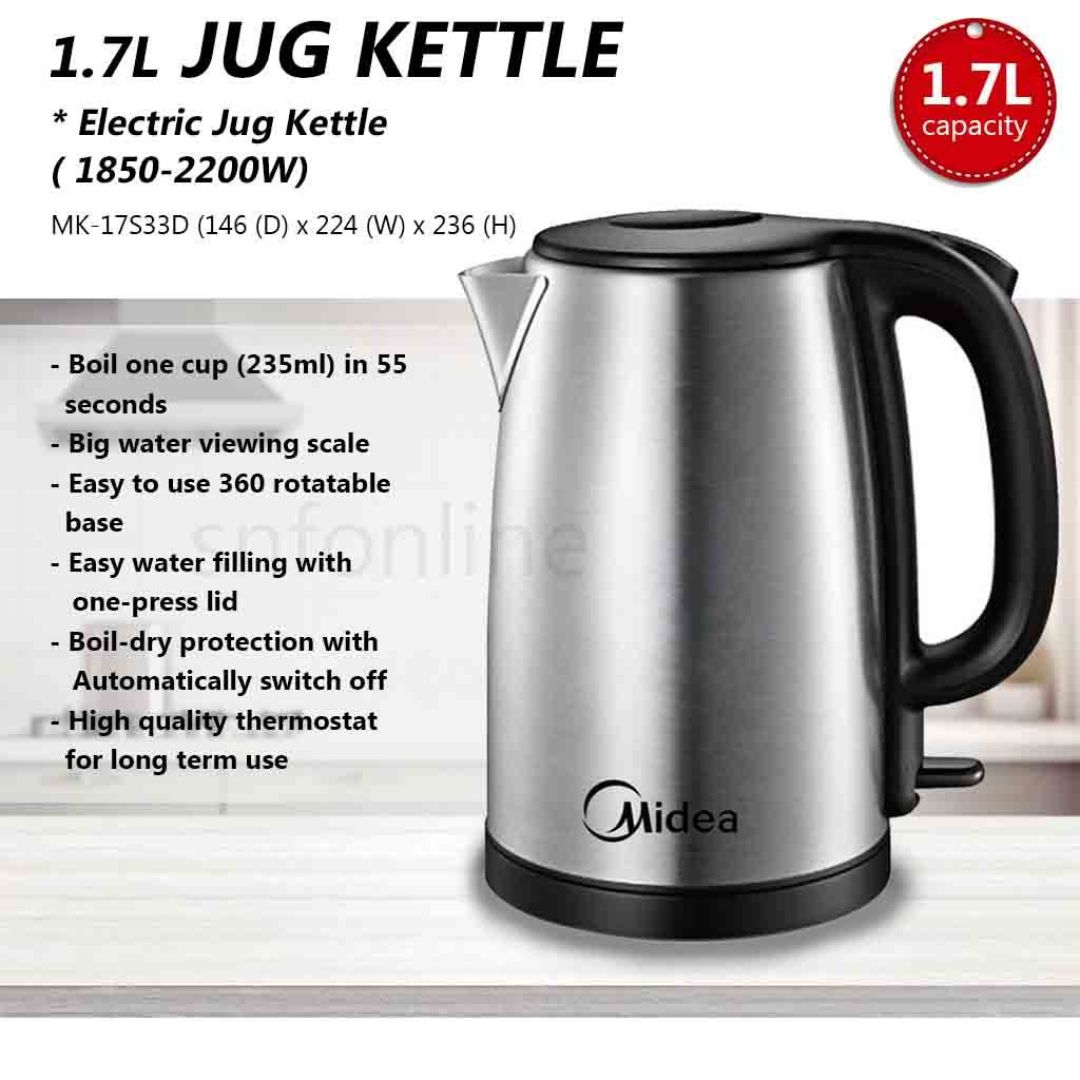 Midea Cerek Elektrik Stainless Steel Jug Kettle (1.7 L) MK-17SS MK-17S31B MK-17S33D | Shopee ...