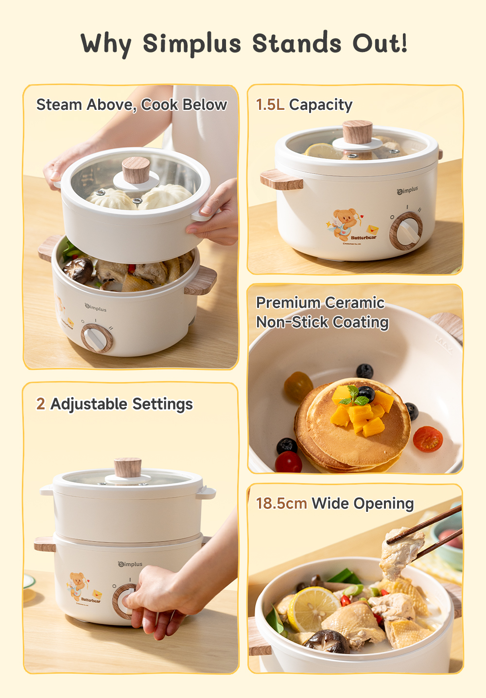 【Simplus×Butterbear】1.5L Electric Cooker | 630W Quick Heating | Auto ...