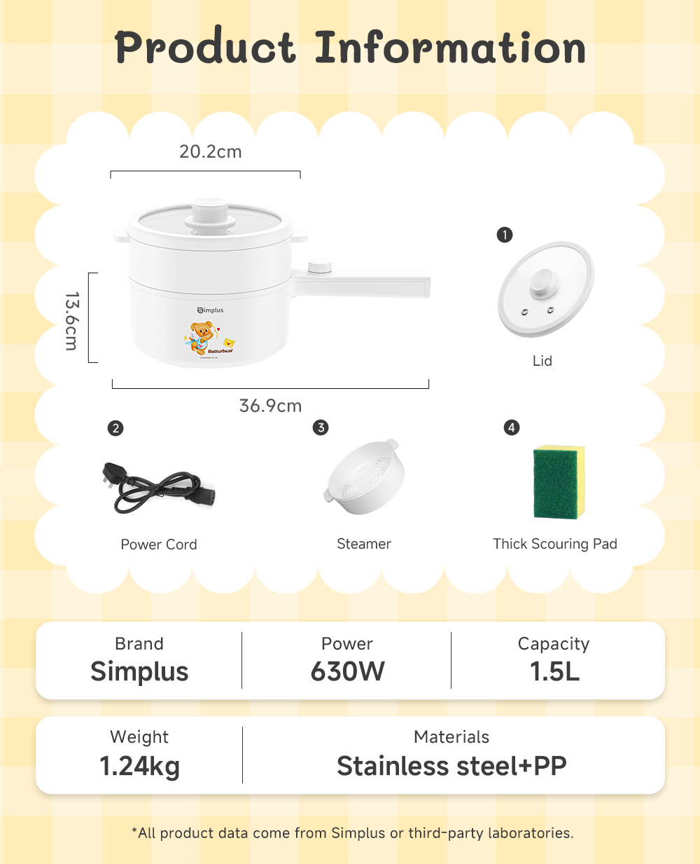 【Simplus×Butterbear】1.5L Non-Stick Electric Multi Cooker With Steamer ...