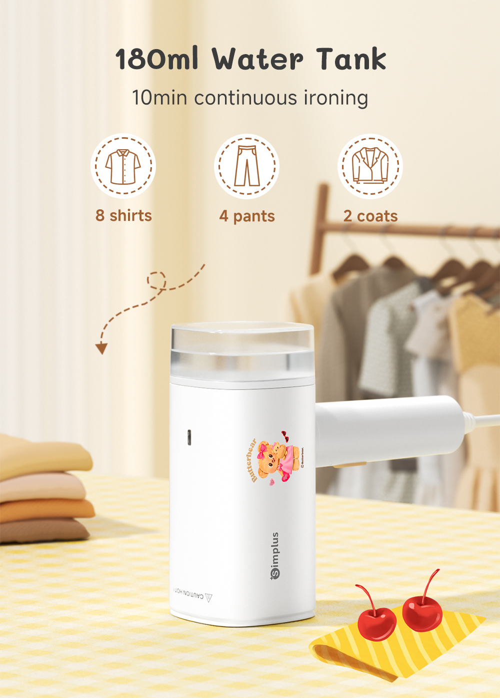 【Simplus×Butterbear】1200W Portable Handheld Iron Garment Steamer 180ML ...