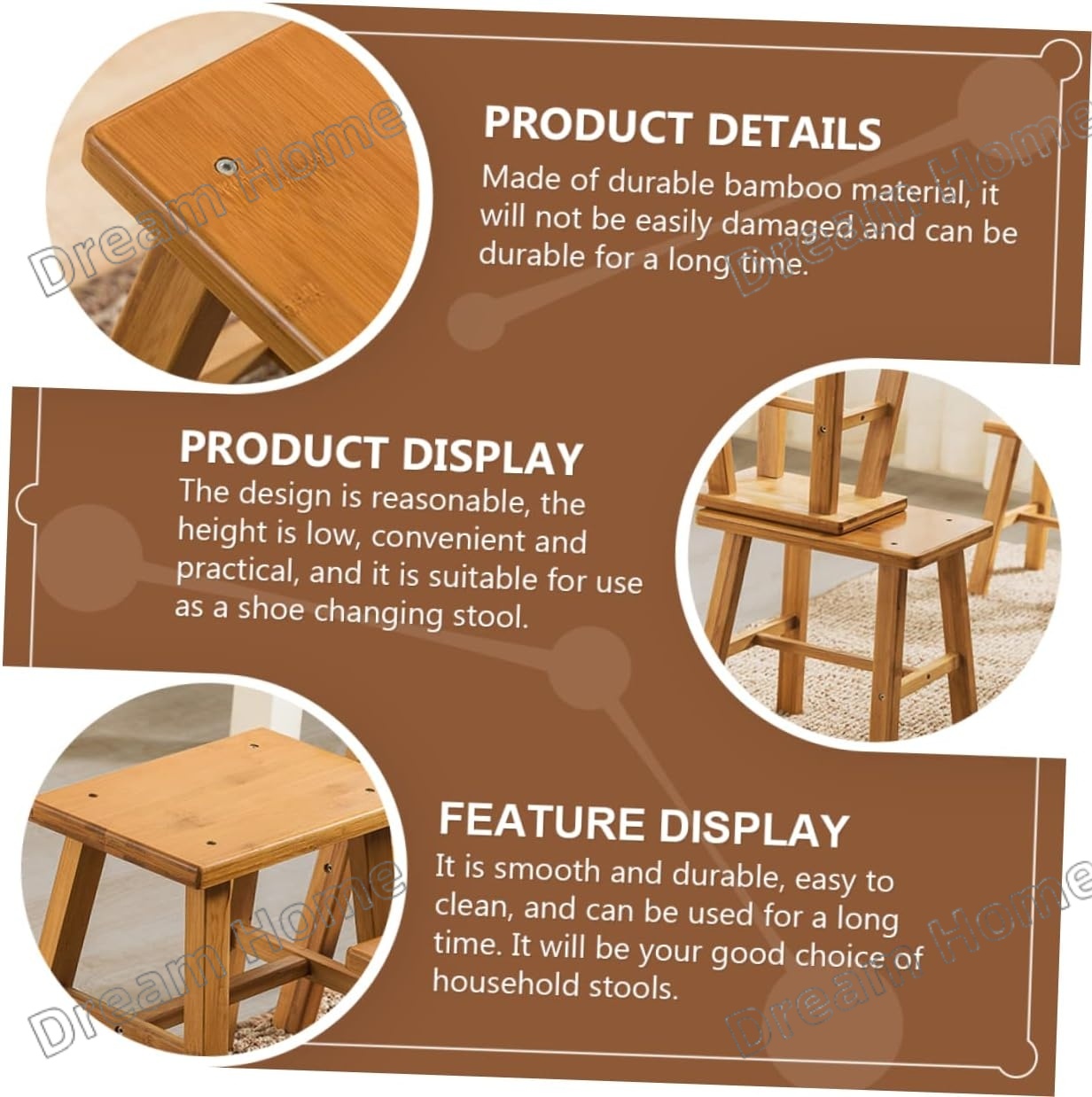 Wooden Step Stool Small Bamboo Stool for Kids Adults Wooden Bench Shoe ...