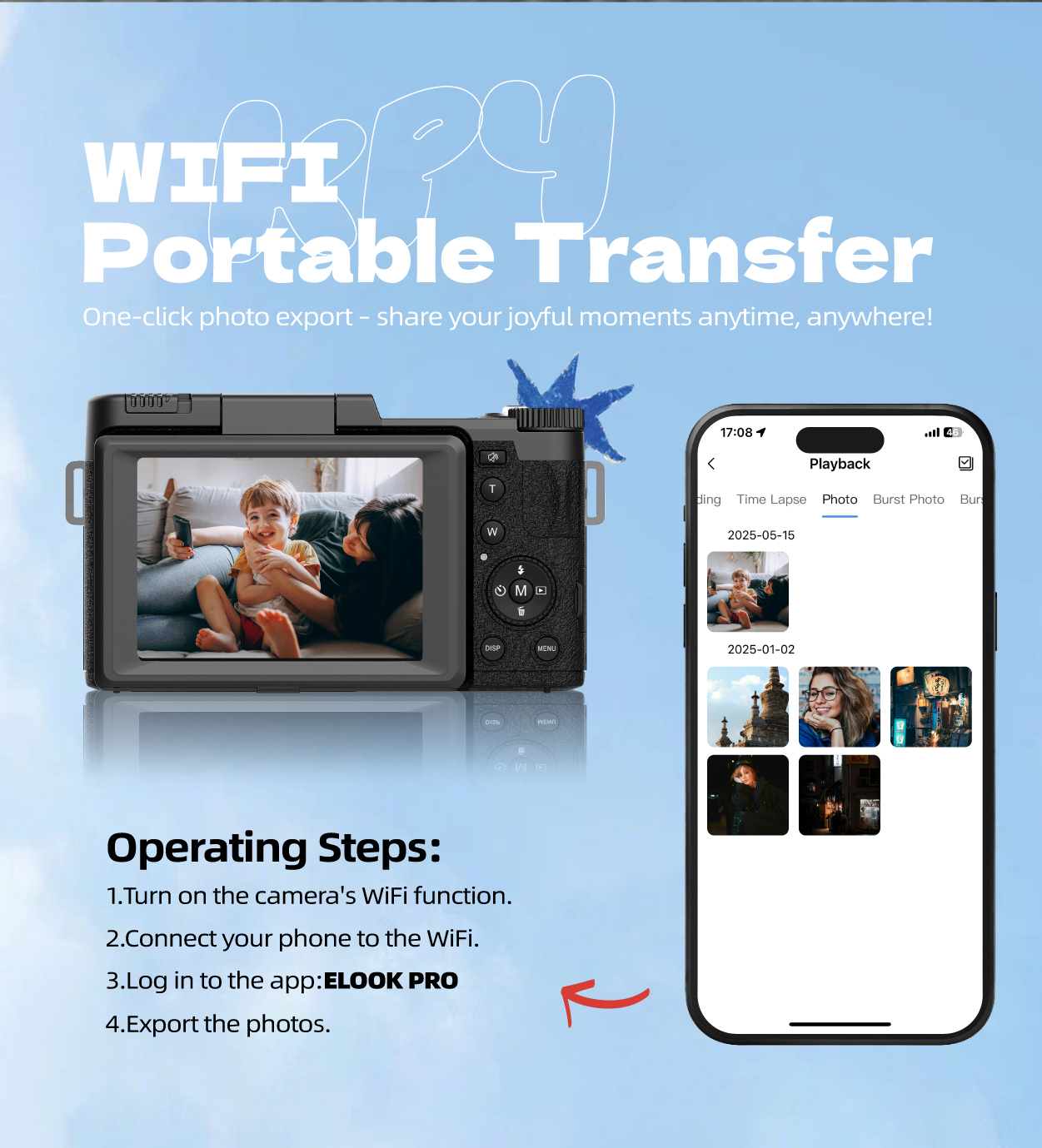 KITBEEZ🔥 Kamera CCD 75MP 5K 180° Flip Screen Selfie WIFI Digital Camera 18X Zoom Vlog Camera for ...