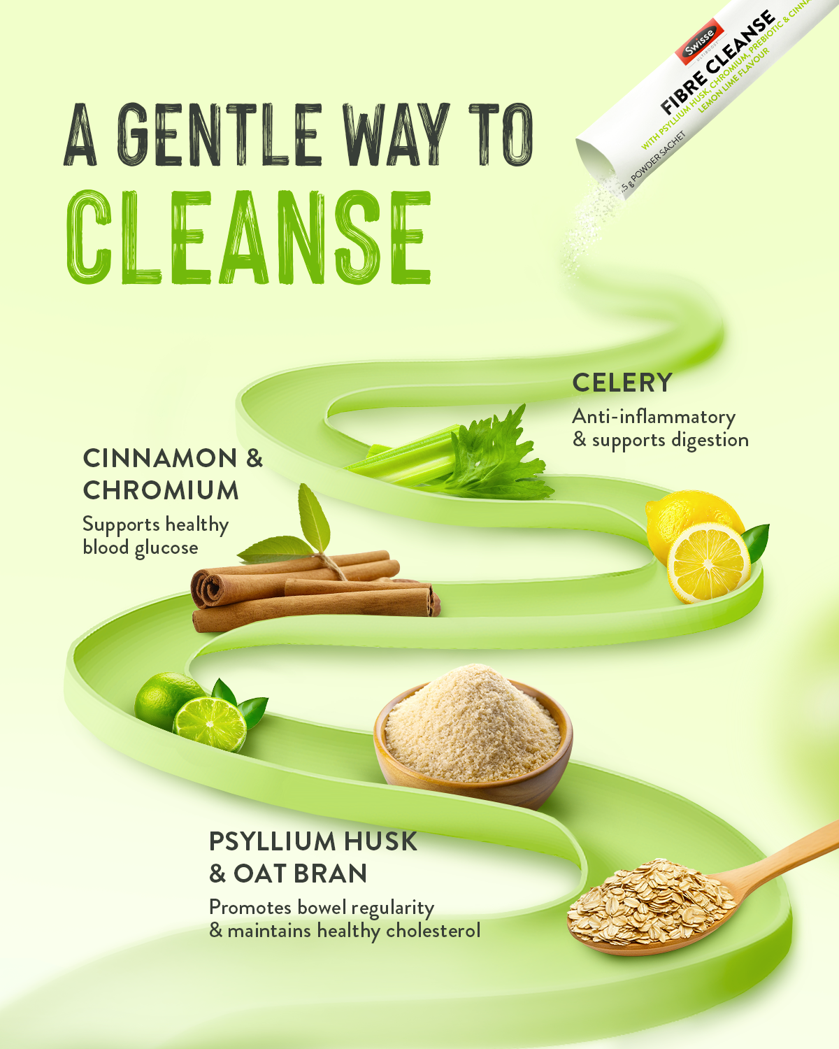 Swisse Ultiboost Fibre Cleanse 14 x 3.5g Oral Powder Sachets/Dual Detox ...