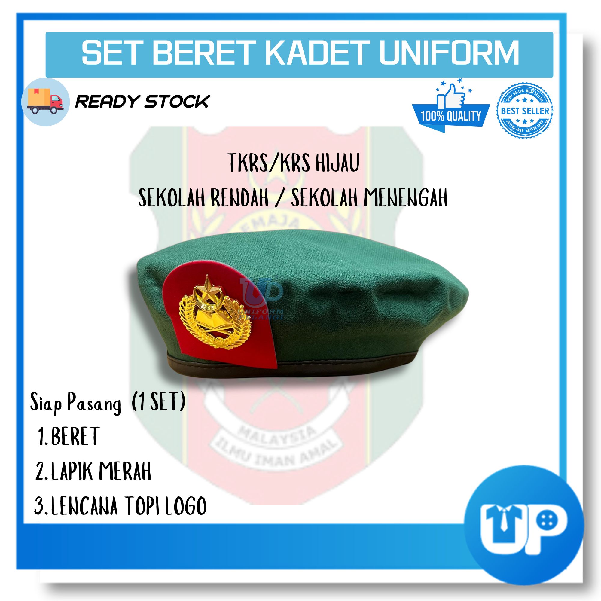 Beret KRS TKRS Hijau Kadet Kadet Remaja Topi Kosong / Beret Set Beret ...