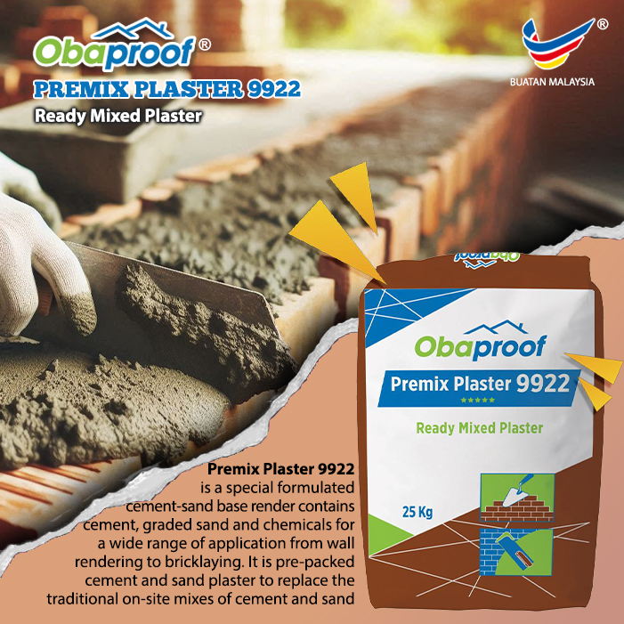 OBAPROOF PREMIX PLASTER 9922 READY MIXED PLASTER SIMEN SIAP CAMPUR WALL REPAIR SIMEN BATU BATA ...