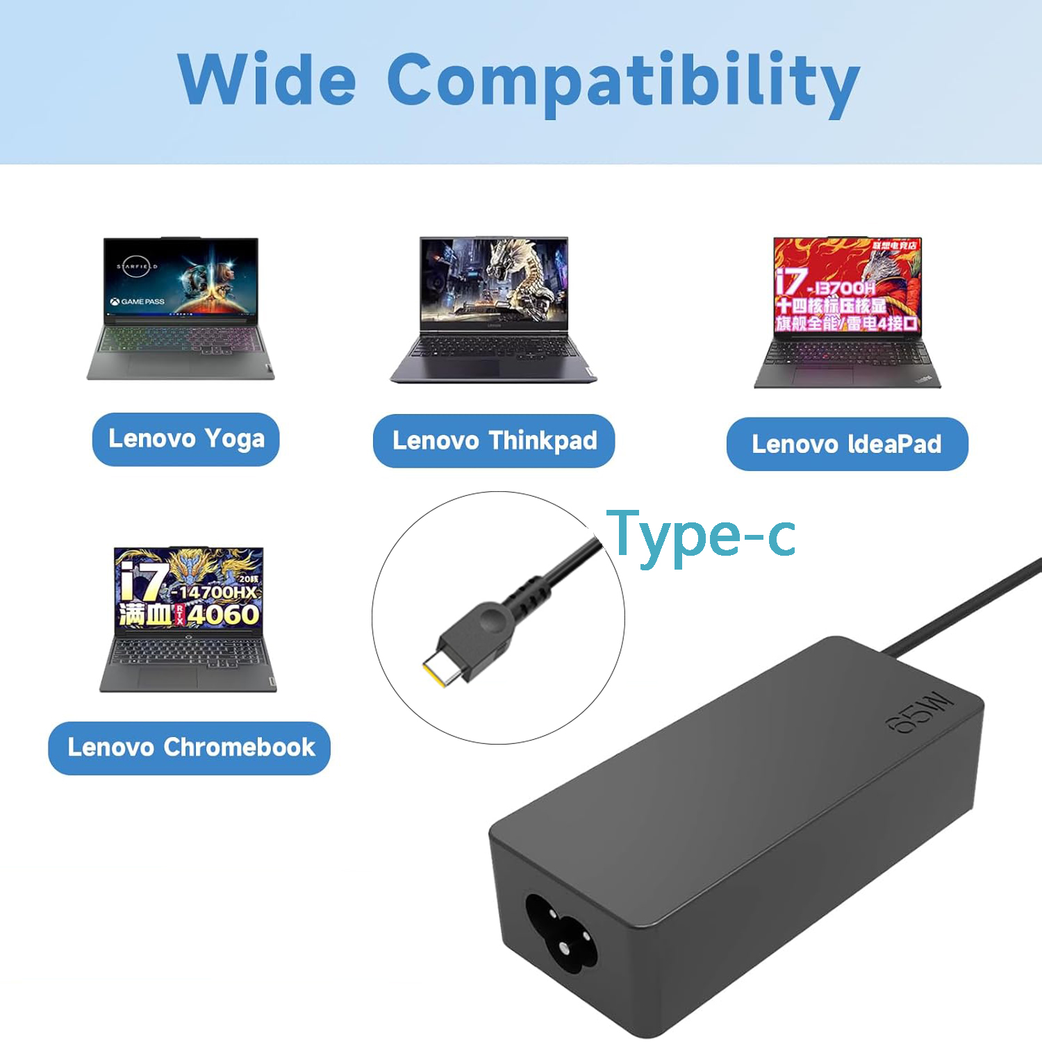 Lenovo 45W/65W Laptop Charger for ThinkPad/IdeaPad/ThinkBook/Yoga ...