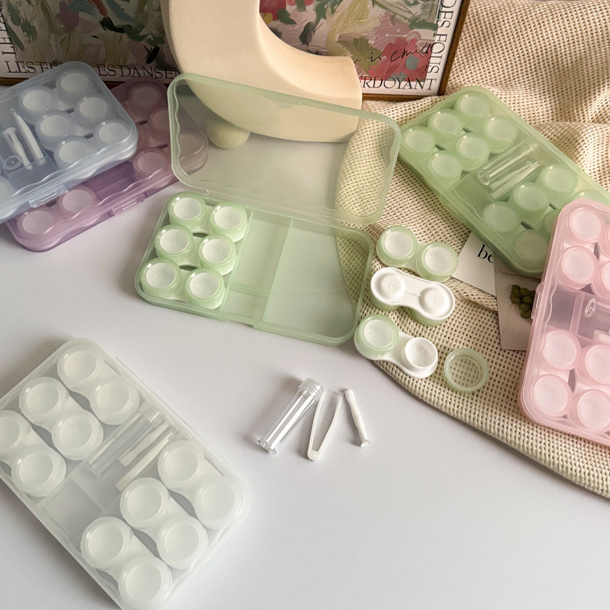 🔥 (6pairs/Box) Jelly Color Contact Lens Cases- AS992 透明清新风隐形眼镜盒(一盒6对 ...