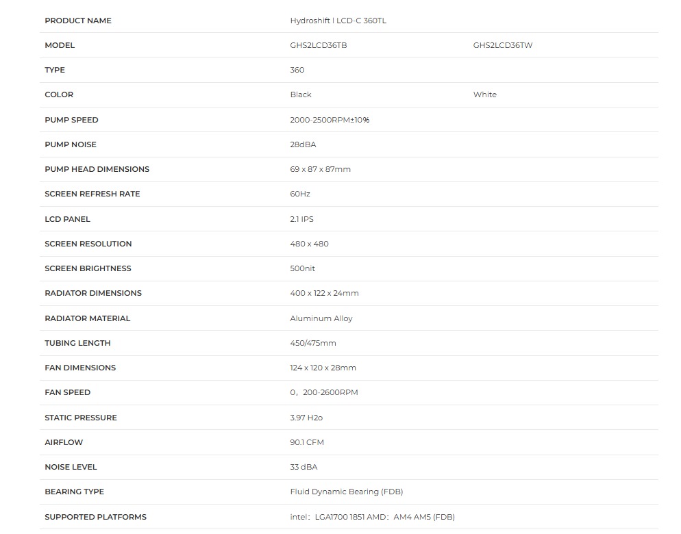 LIAN LI HYDROSHIFT 2 LCD 360TL Black White Fanless AIO Liquid Cooler ...