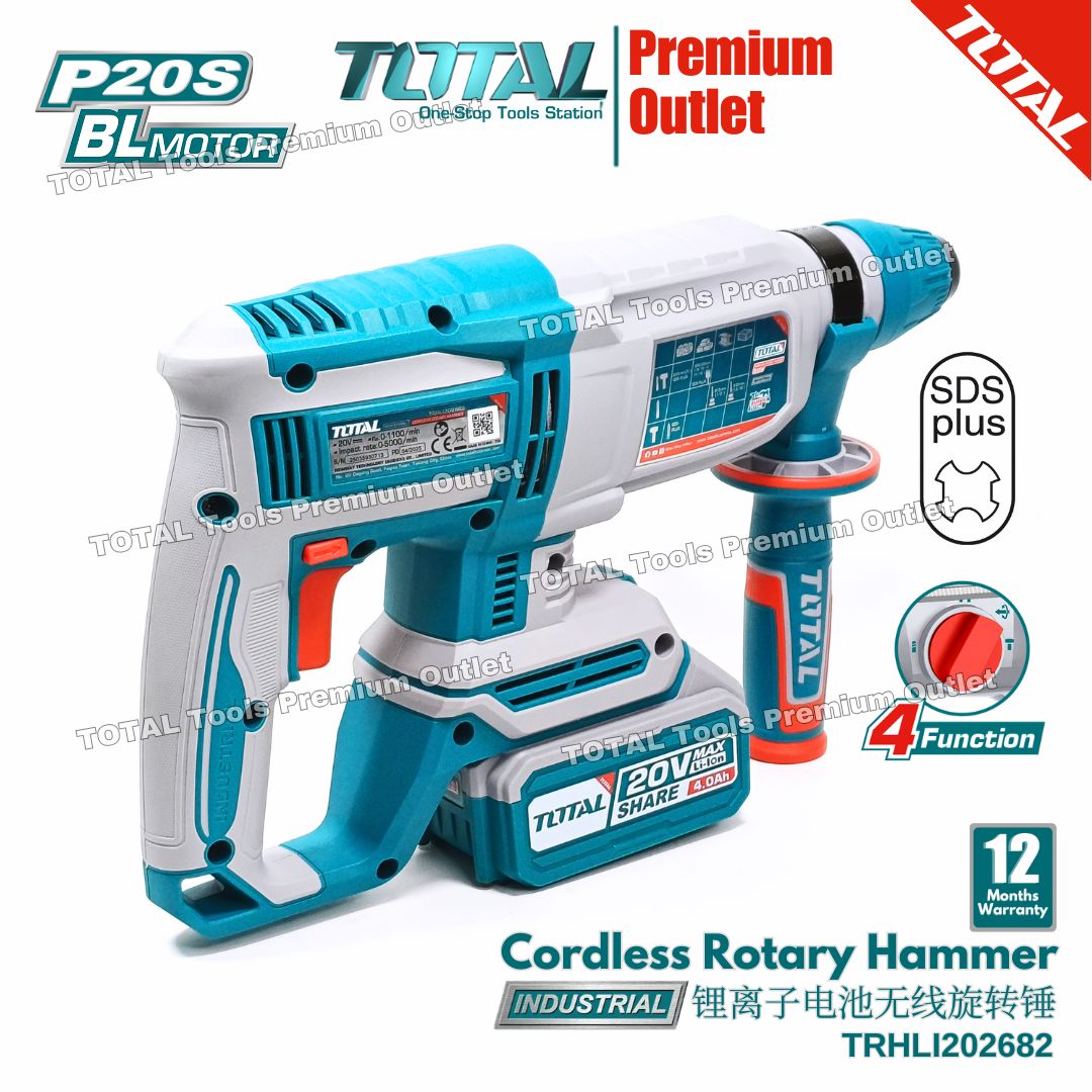 TOTAL Tools 20V Cordless Rotary Hammer (Brushless motor) 4 mode ...