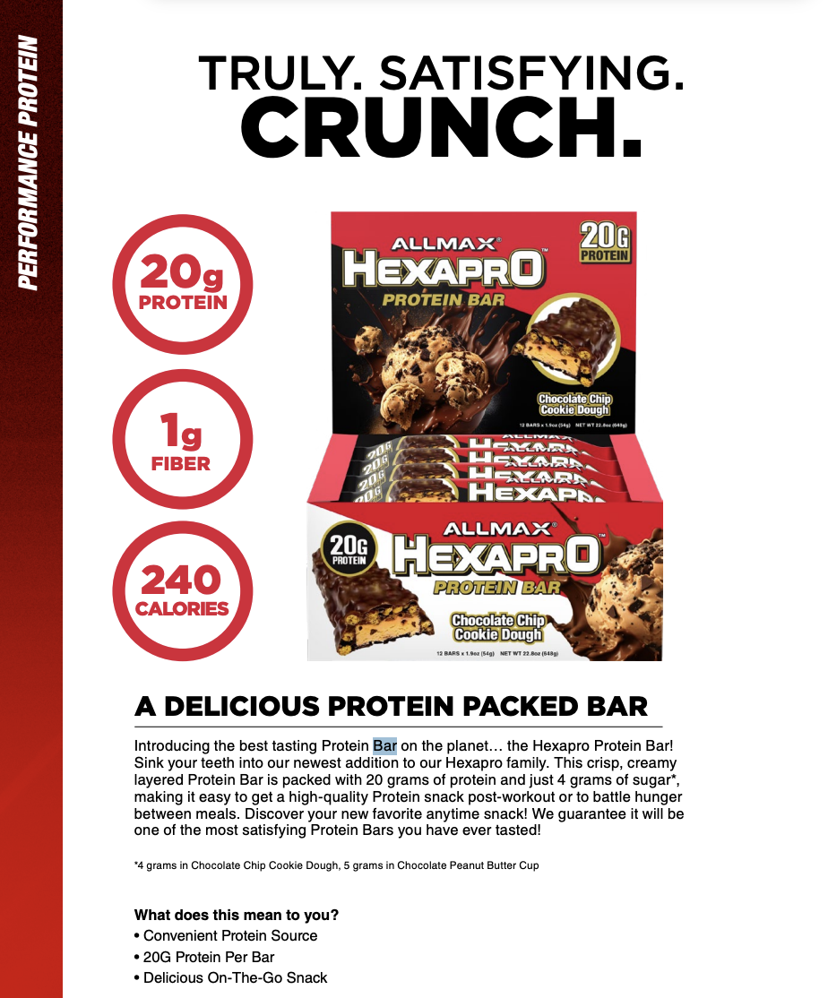 All Max Nutrition Hexapro Protein Bar - Biskut tinggi High Protein ...
