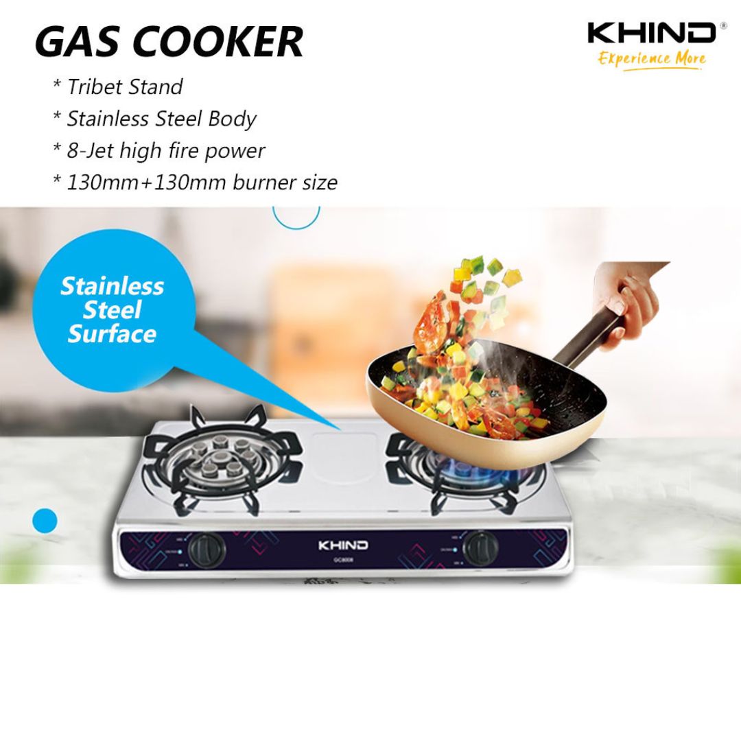 Khind Dapur Gas Stainless Steel Double Gas Cooker GC8008 | Shopee Malaysia