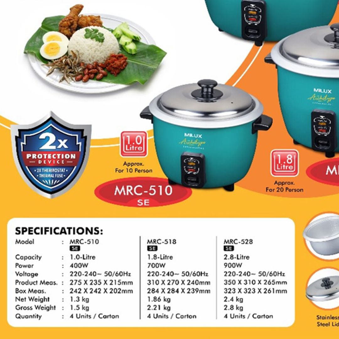 Milux Periuk Nasi Elektrik Electric Rice Cooker MRC-510SE (1.0L) / MRC ...