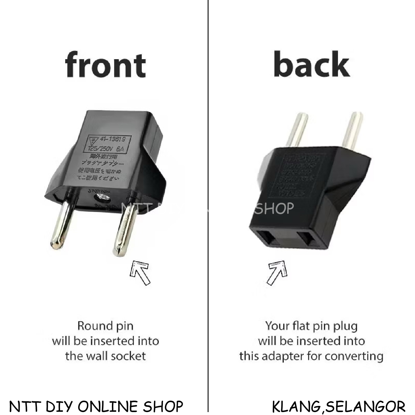 NTT DIY China 2 pin plug adapter Plug Socket China To Malaysia EU ...