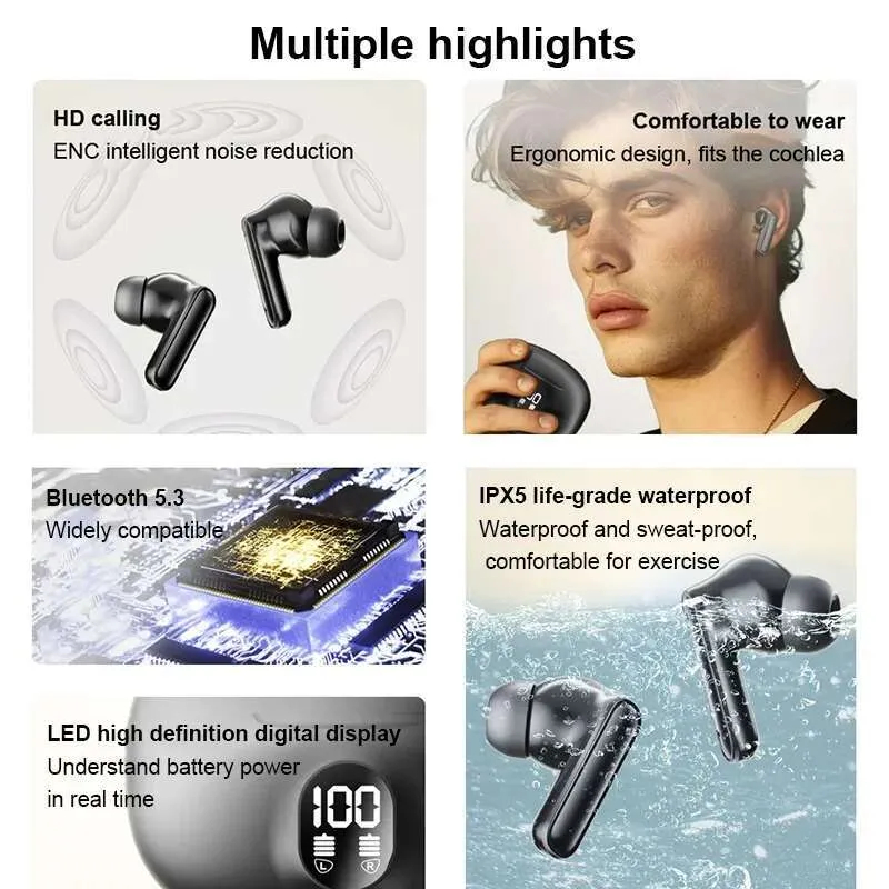 TWS 5.3 Bluetooth Wireless Earbuds - LED Display, Touch Control, Sports ...