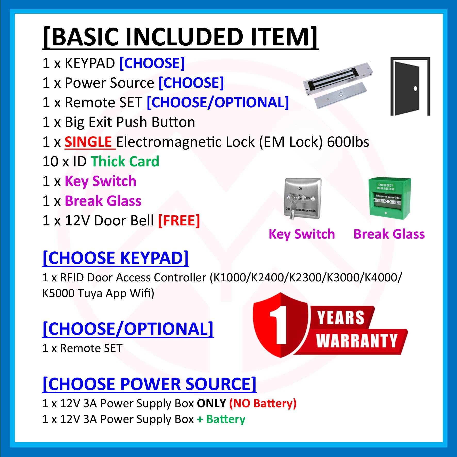 YMY [ SINGLE EM-LOCK, CARD ] WiFi TUYA APP SECURITY DOOR ACCESS SYSTEM ...