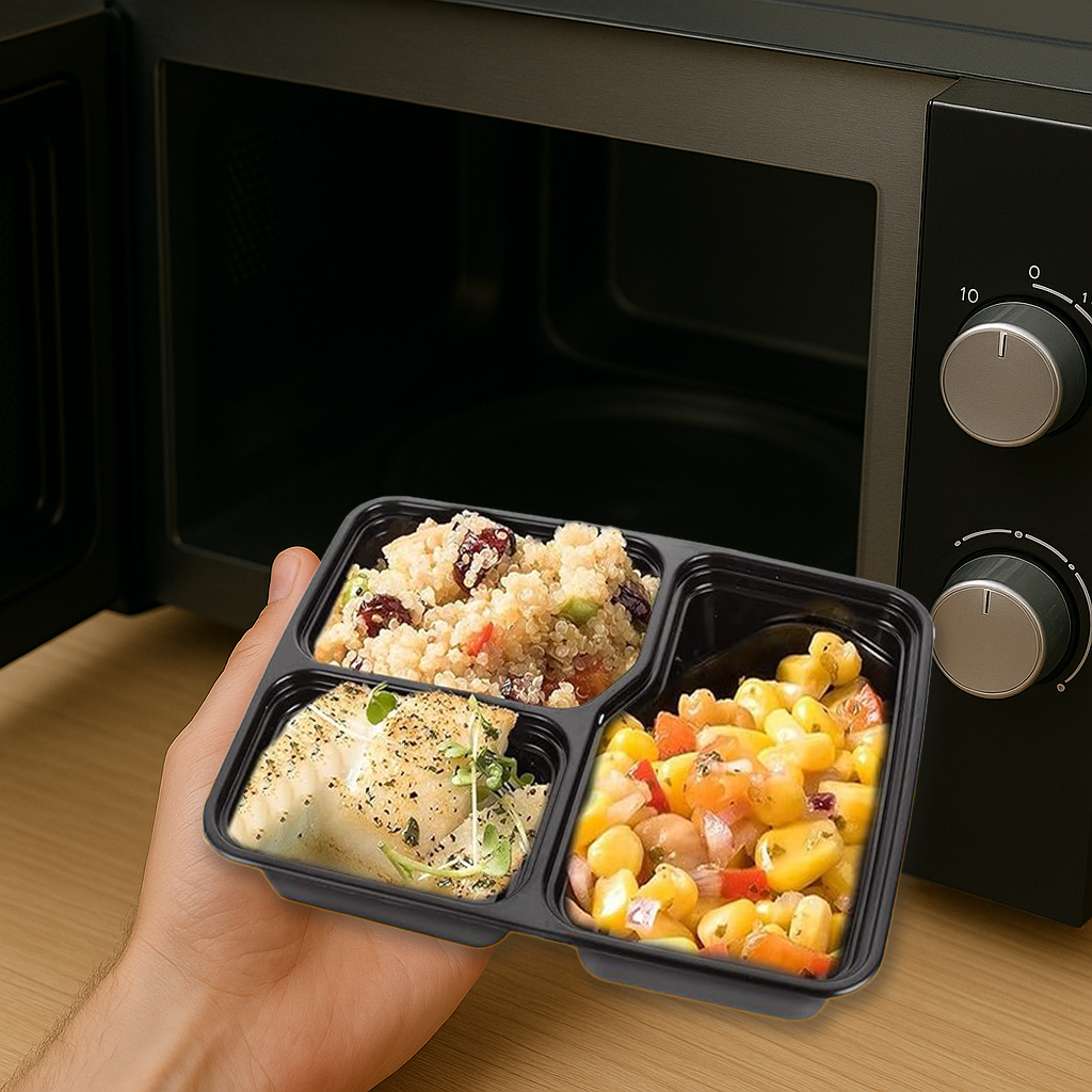 TAGE Compartment PP Lunch Box With Lid l 3 & 4 Compartment Black ...