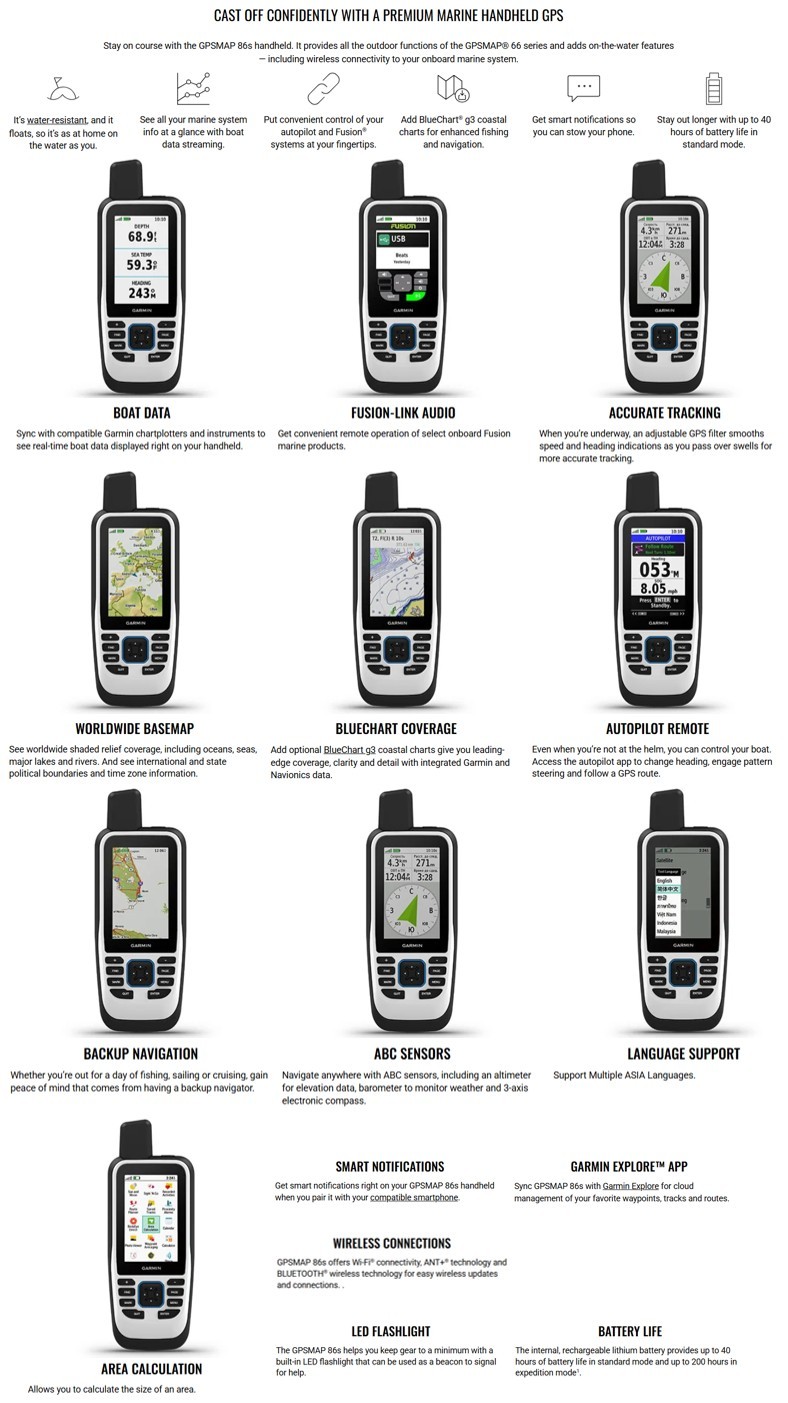 🇲🇾 Garmin GPSMAP 86S - Marine Handheld GPS Altimeter Barometer Compass ...