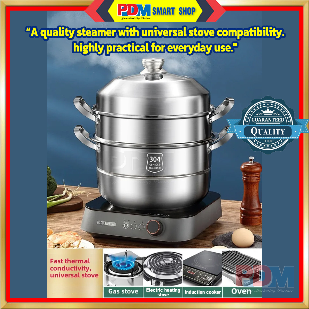 PDM Premium 304 Stainless Steel Three Layer Steamer Pot Extra Thickness ...