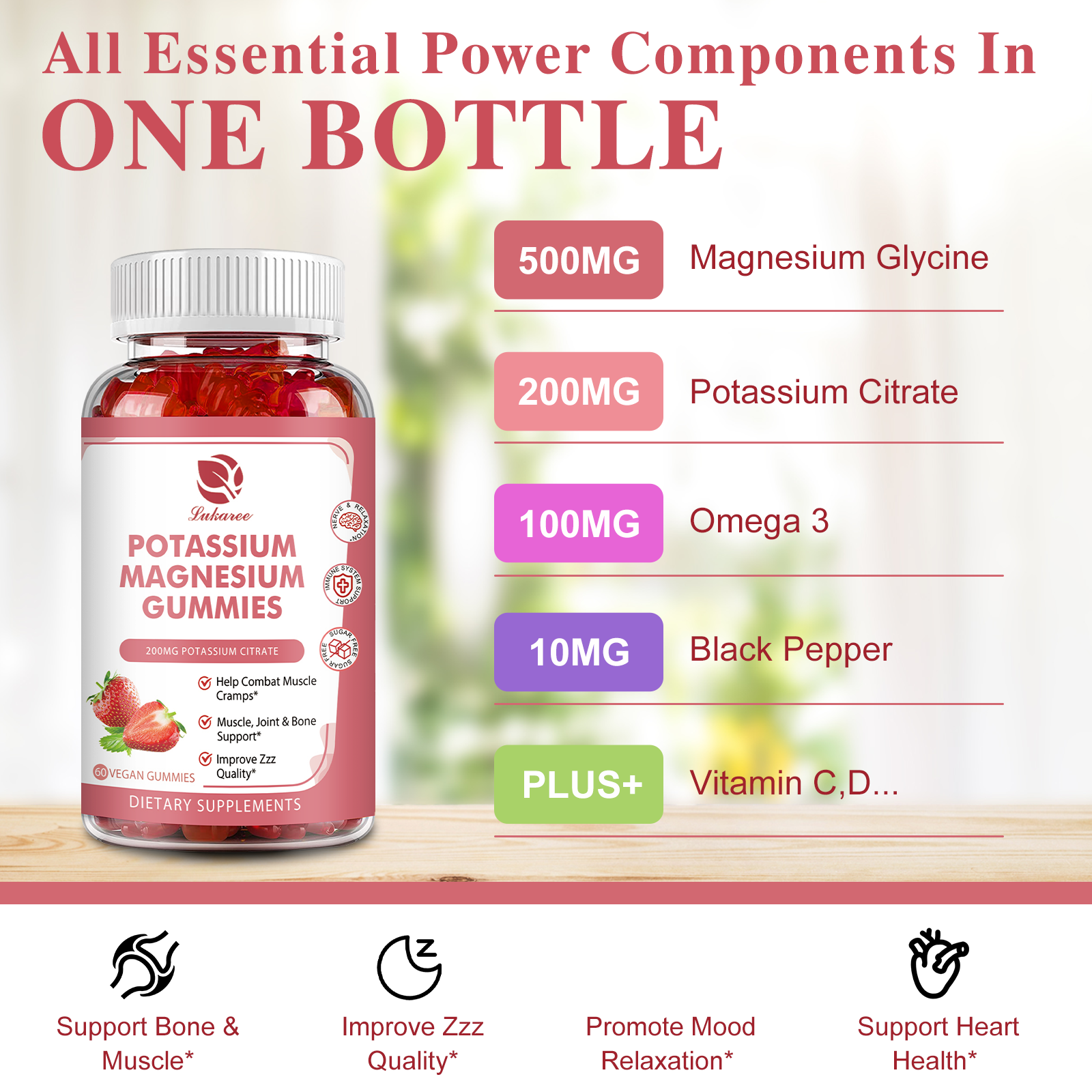 Potassium Magnesium Supplement Gummy Magnesium 500mg Potassium 200mg ...