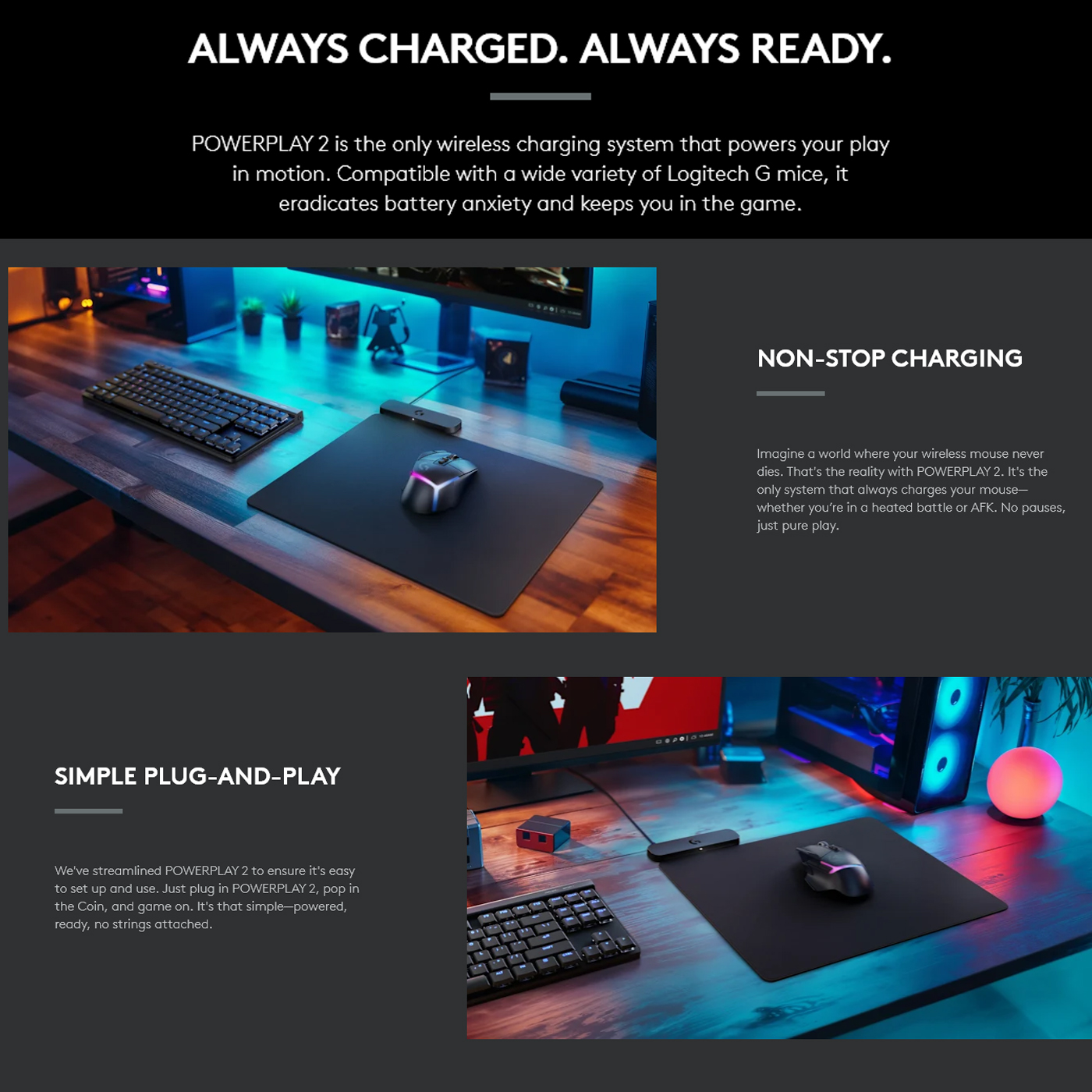 Logitech POWERPLAY 2 Wireless Charging Mousepad System with Non-Stop ...