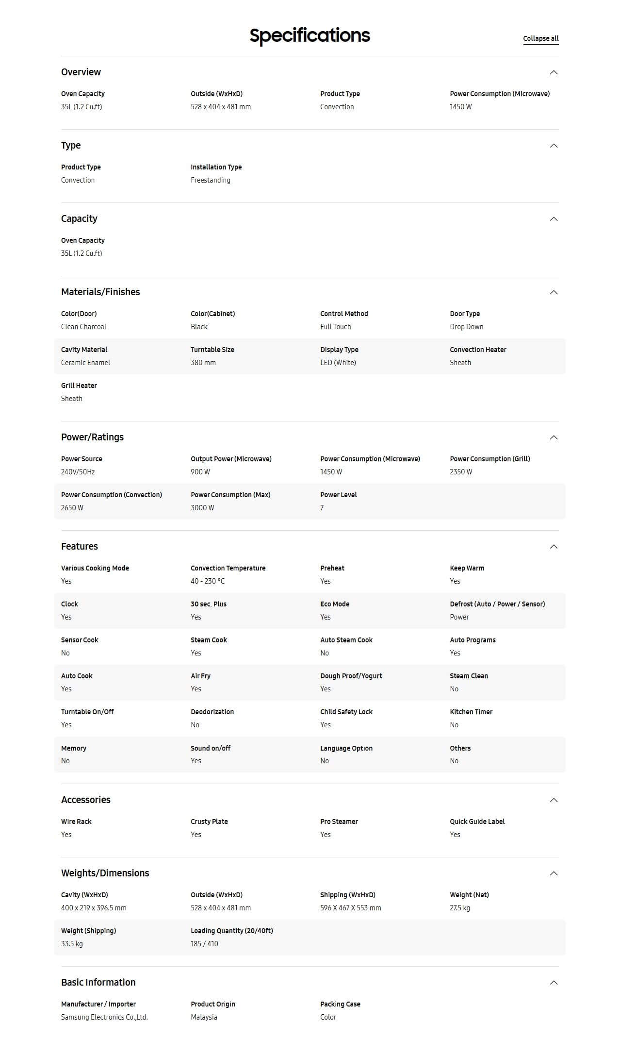 Samsung MC35R8088LC/SM Microwave Oven G35L Convection Black | Shopee ...