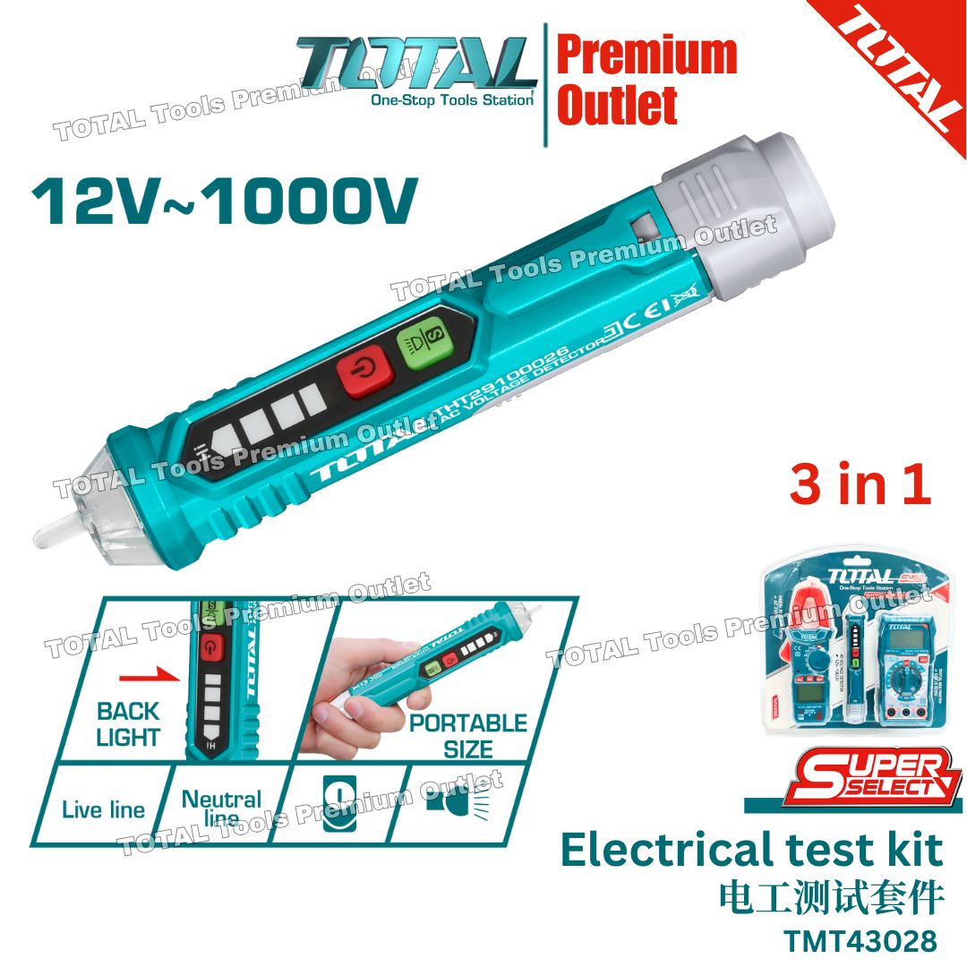 TOTAL Tools 3 in 1 Electrical test kit / Digital Multimeter / Digital ...
