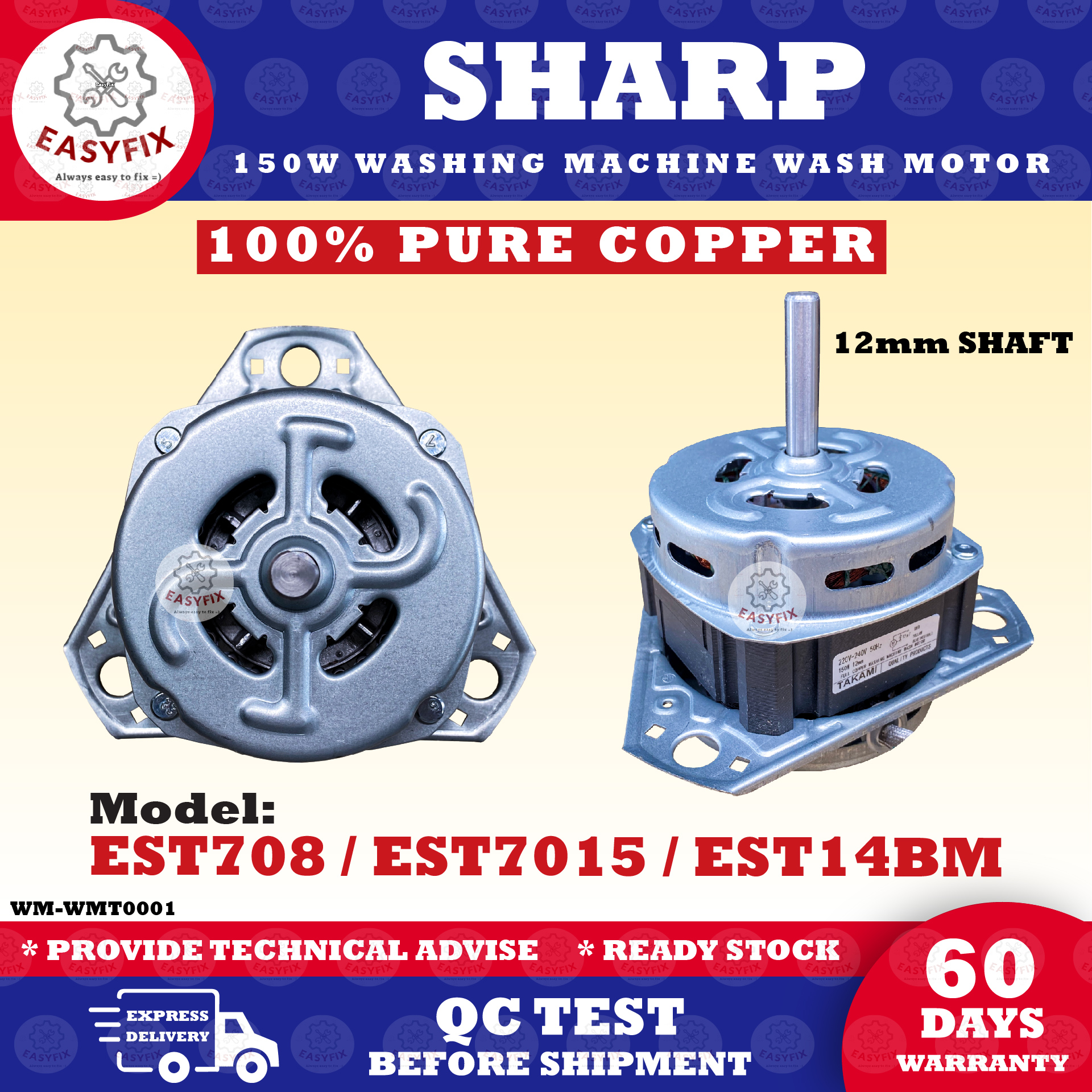 EST708 / EST7015 / EST14BM SHARP SEMI-AUTO WASHING MACHINE WASH MOTOR ...