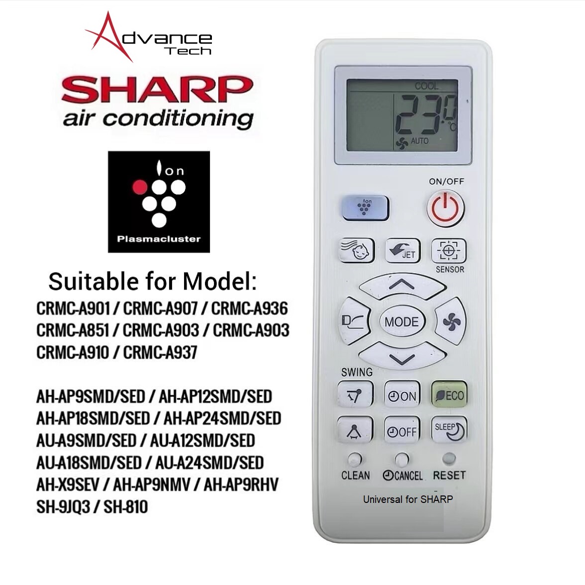 Sharp 8 IN 1 Universal Replacement Air Conditioner Remote Control For CRMC-A751JBEZ A820JBEZ ...