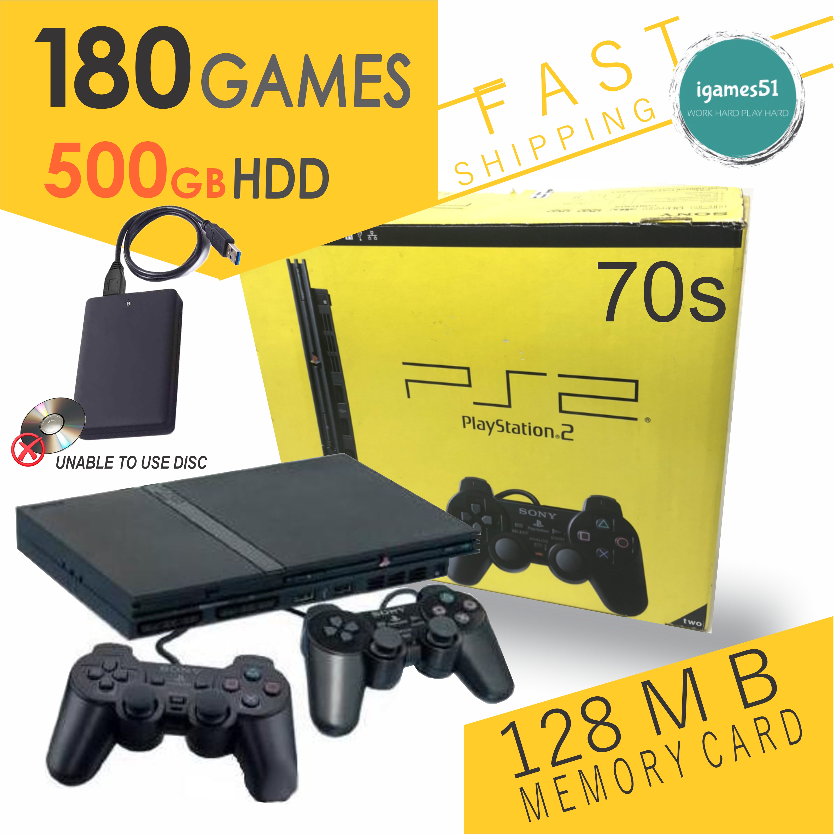 PS2 FMCB FULL SET + 180 GAMES + 500GB HDD + 2 CONTROLLER + 64MB MEMORY ...