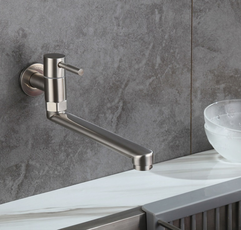 25CM Lengthened Sink Tap Wall Mounted Swivel Stainless Steel Water ...
