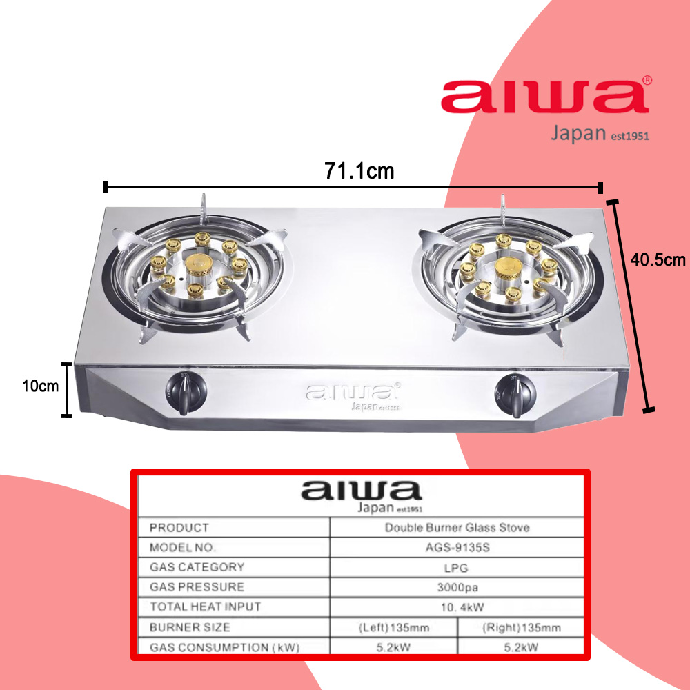 [NEW] AIWA 10.4kW 9 Jets High Power Double Burner Commercial Gas Cooker Stove 煤气炉 AGS-9135SS ...