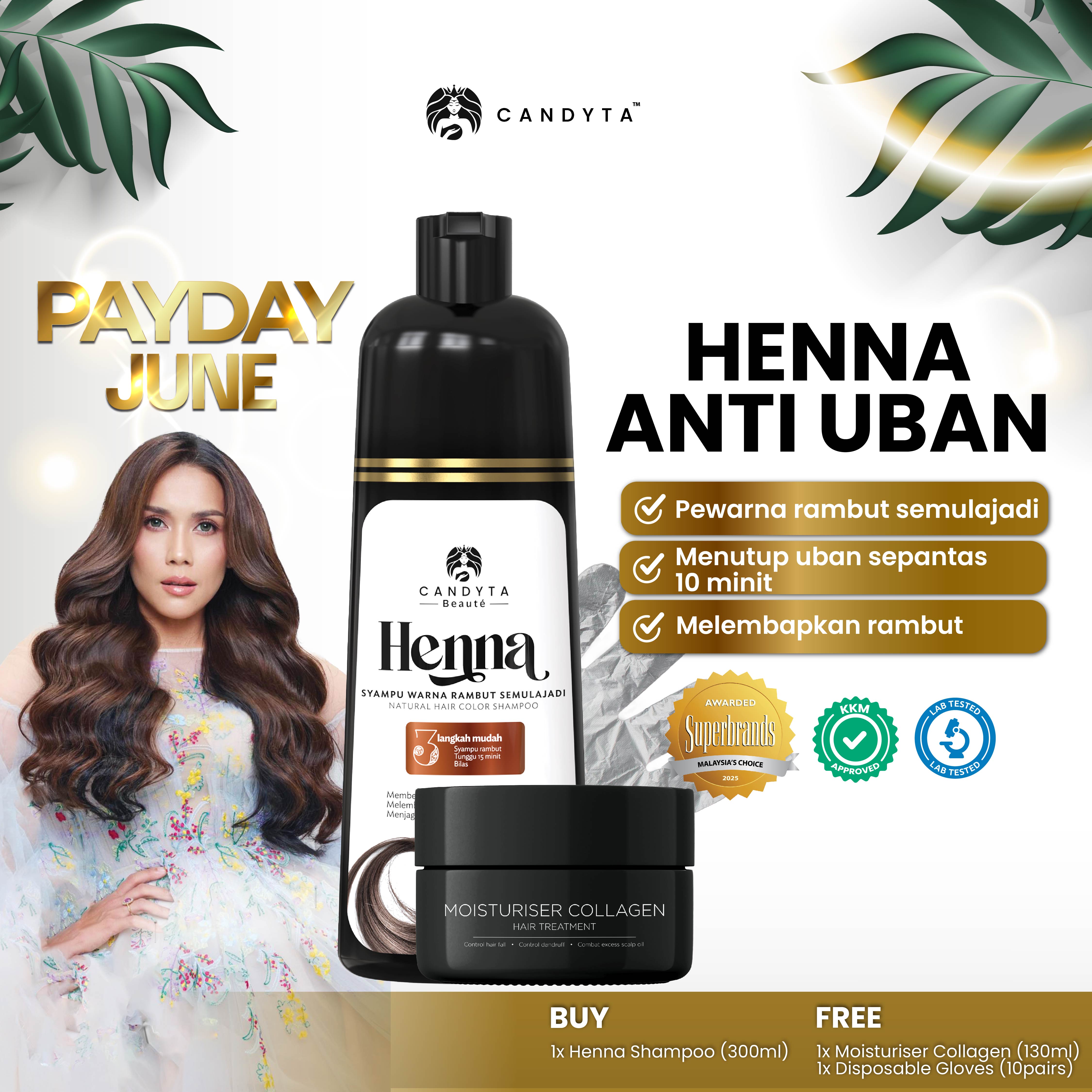 CANDYTA PAYDAY SALE HENNA ANTI UBAN Inai Rambut Beruban Hair Color ...