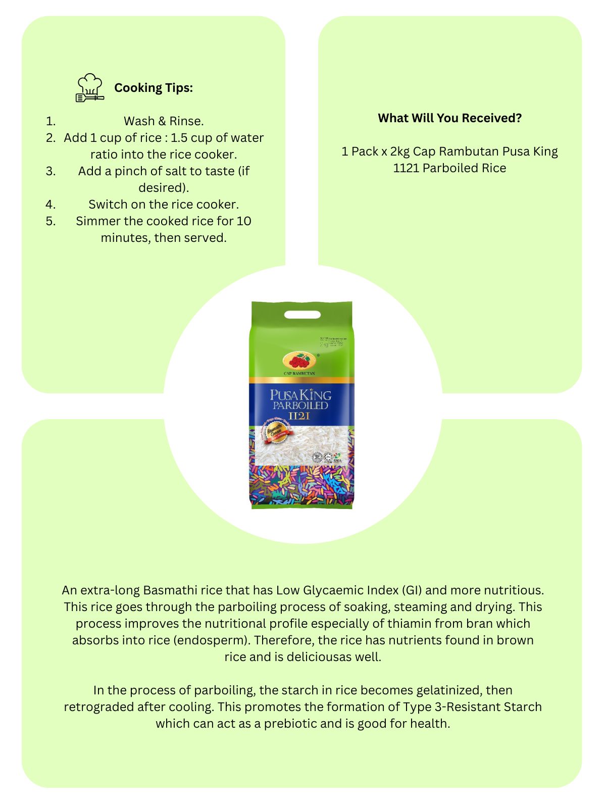2kg Cap Rambutan Pusa King 1121 Parboiled Rice | Shopee Malaysia